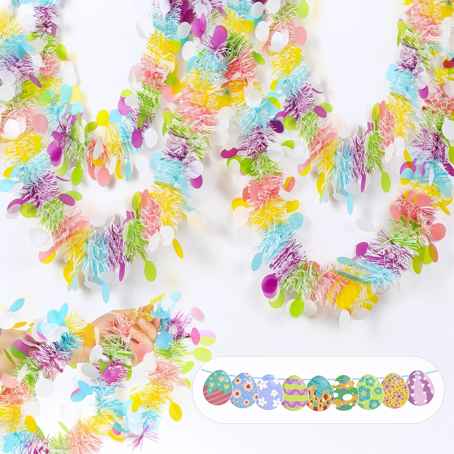 Amazon.com: Culaluva Easter Tinsel Garland 40ft & 3in with Colorful Egg ...