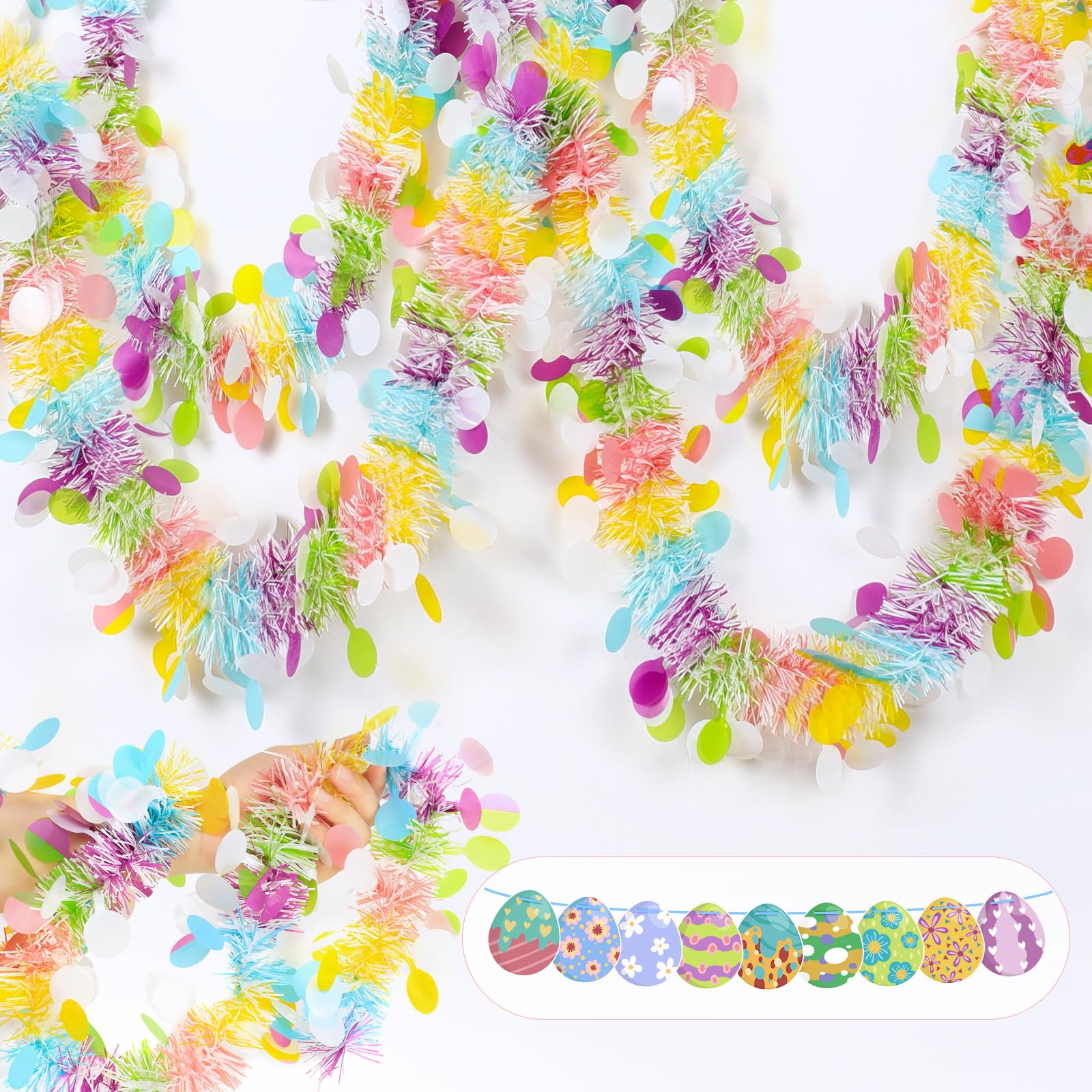 Amazon.com: Culaluva Easter Tinsel Garland 40ft & 3in with Colorful Egg ...