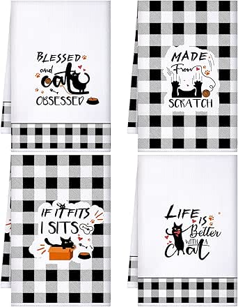 Amazon.com: 4 Pcs Black Cat Kitchen Hand Towels Funny Dish Towels ...