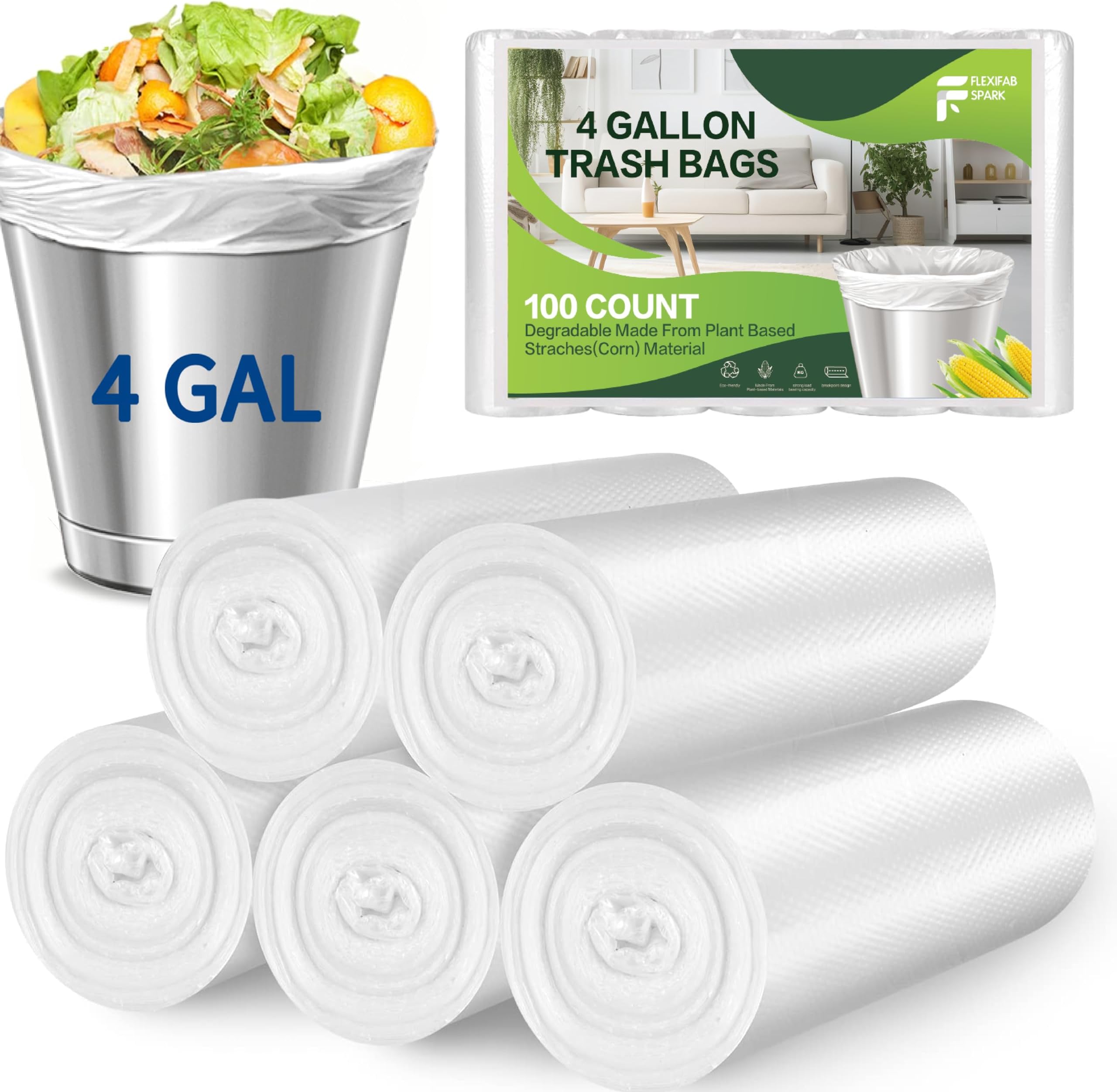 Amazon.com: Clear Small Trash Bags - 4-6 Gallon Biodegradable Trash ...