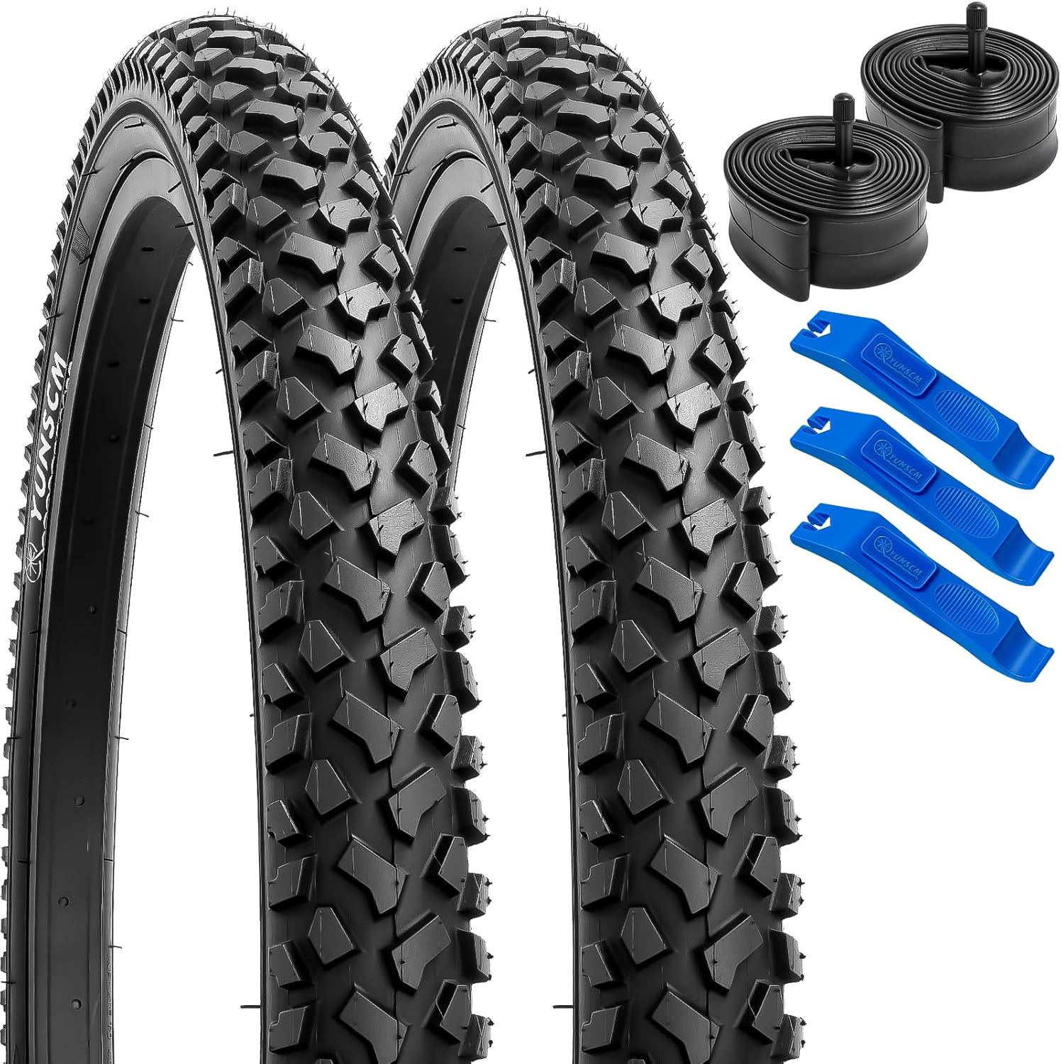 Amazon | 2本セット,26 2.125 タイヤ,26x2.125 54-559自転車タイヤ +26x1.75/2.125チューブ 肉厚 米式バルブ32mm +タイヤレバー,自転車タイヤ ...