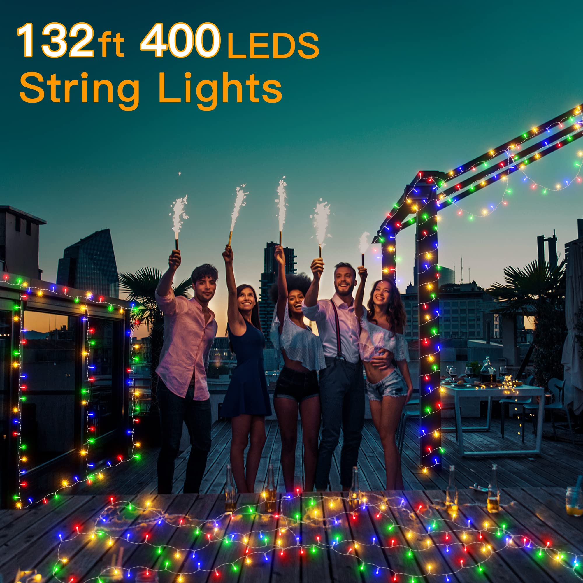 Ollny Outdoor String Lights - 400LED 132ft Super Long Fairy Lights with ...