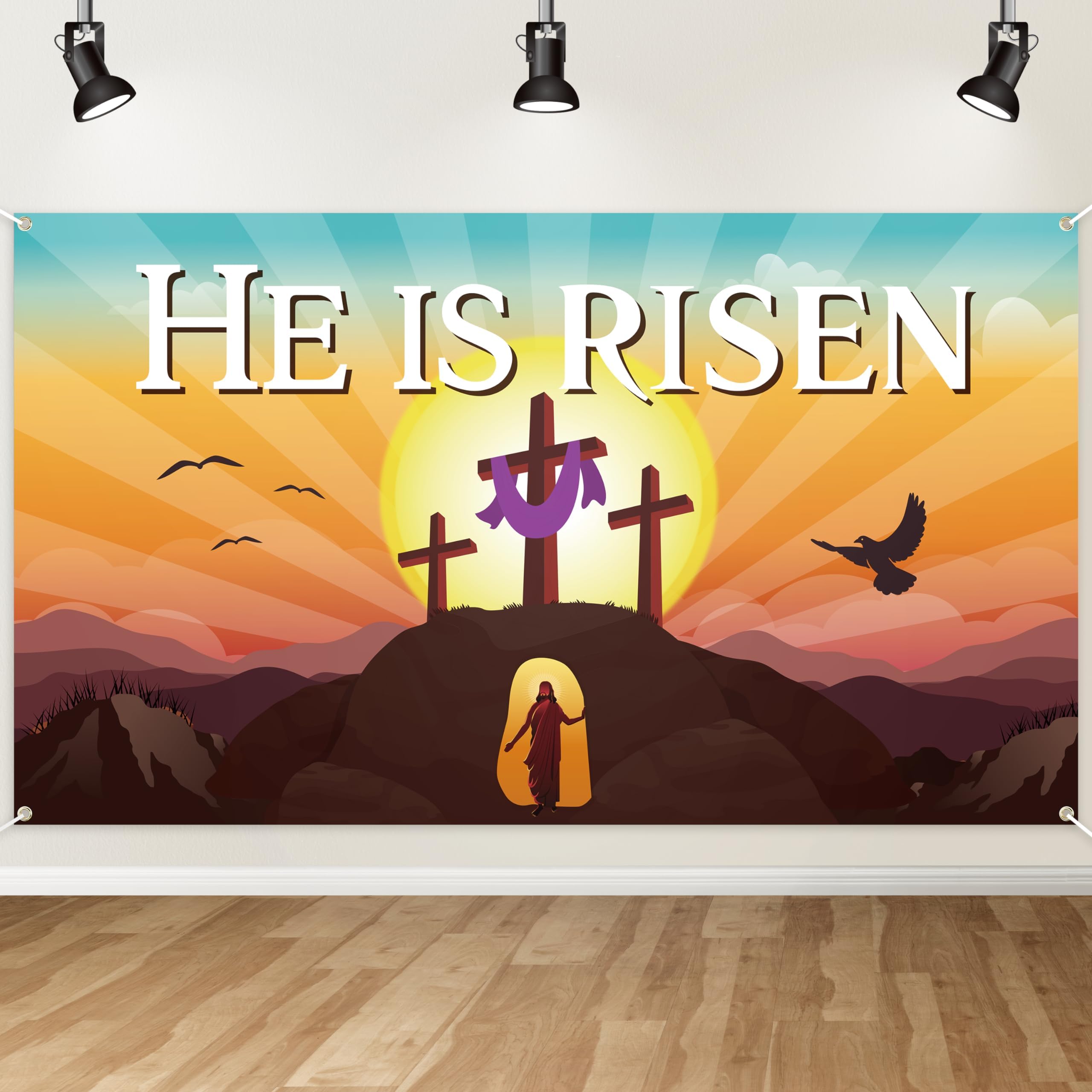 Amazon.com : ANGOLIO He is Risen Easter Backdrop - Extralarge Easter ...