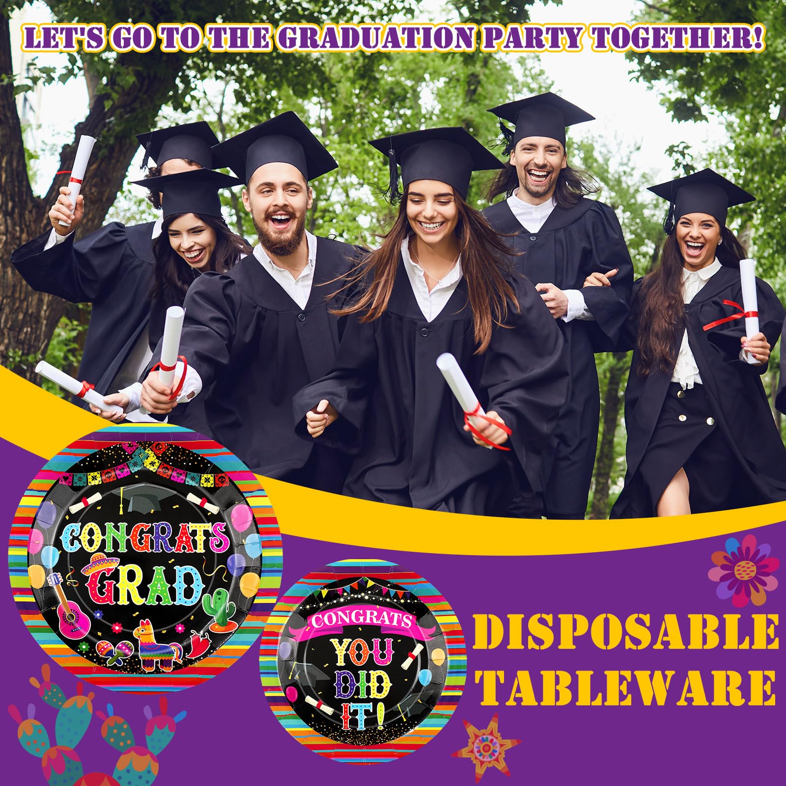 Sunnychicc 150 Pieces Mexican Graduation Party Tableware Set Mexico ...