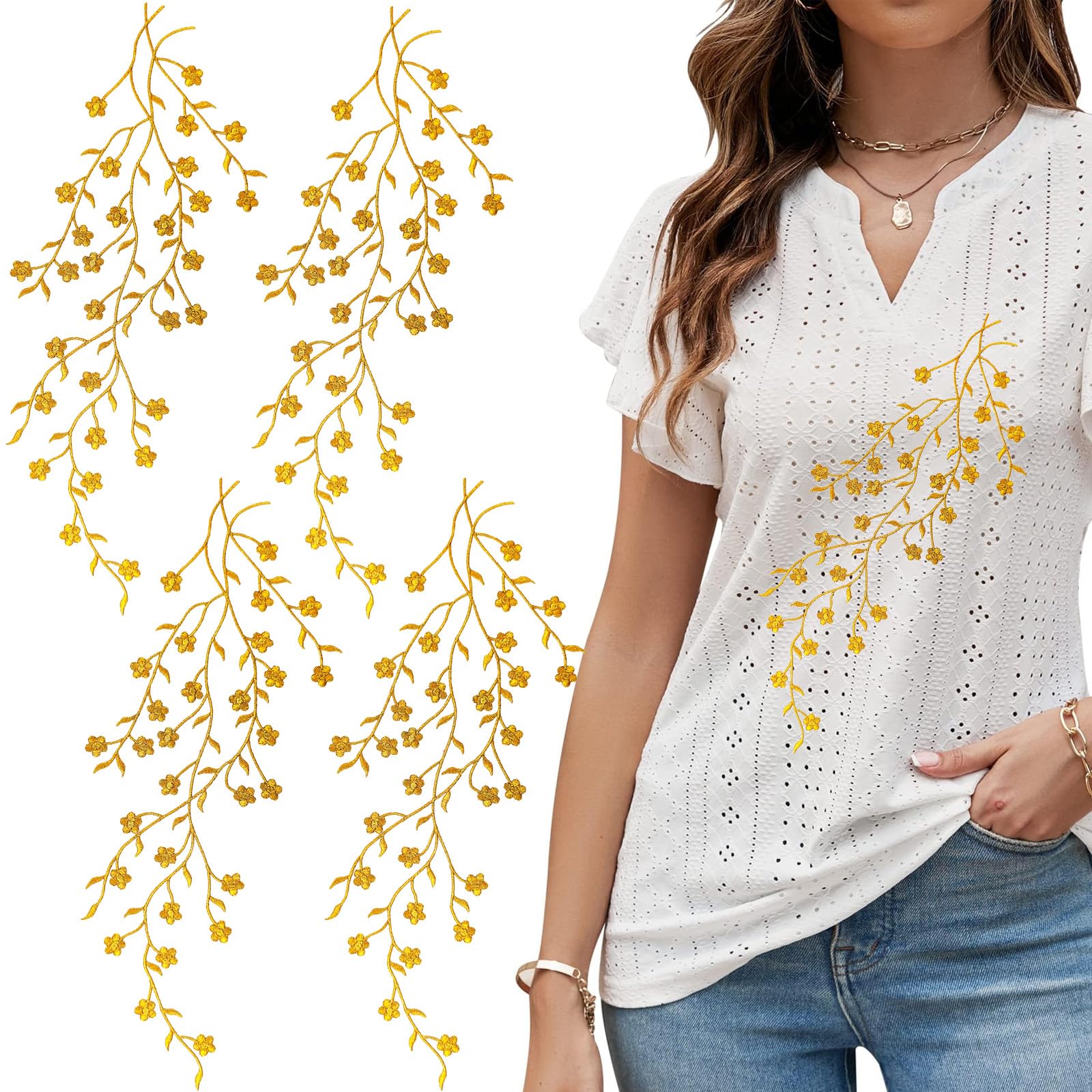 Amazon.com: 4PCS Long Patch Flower Vine with Leaf Iron on Plum Patch ...