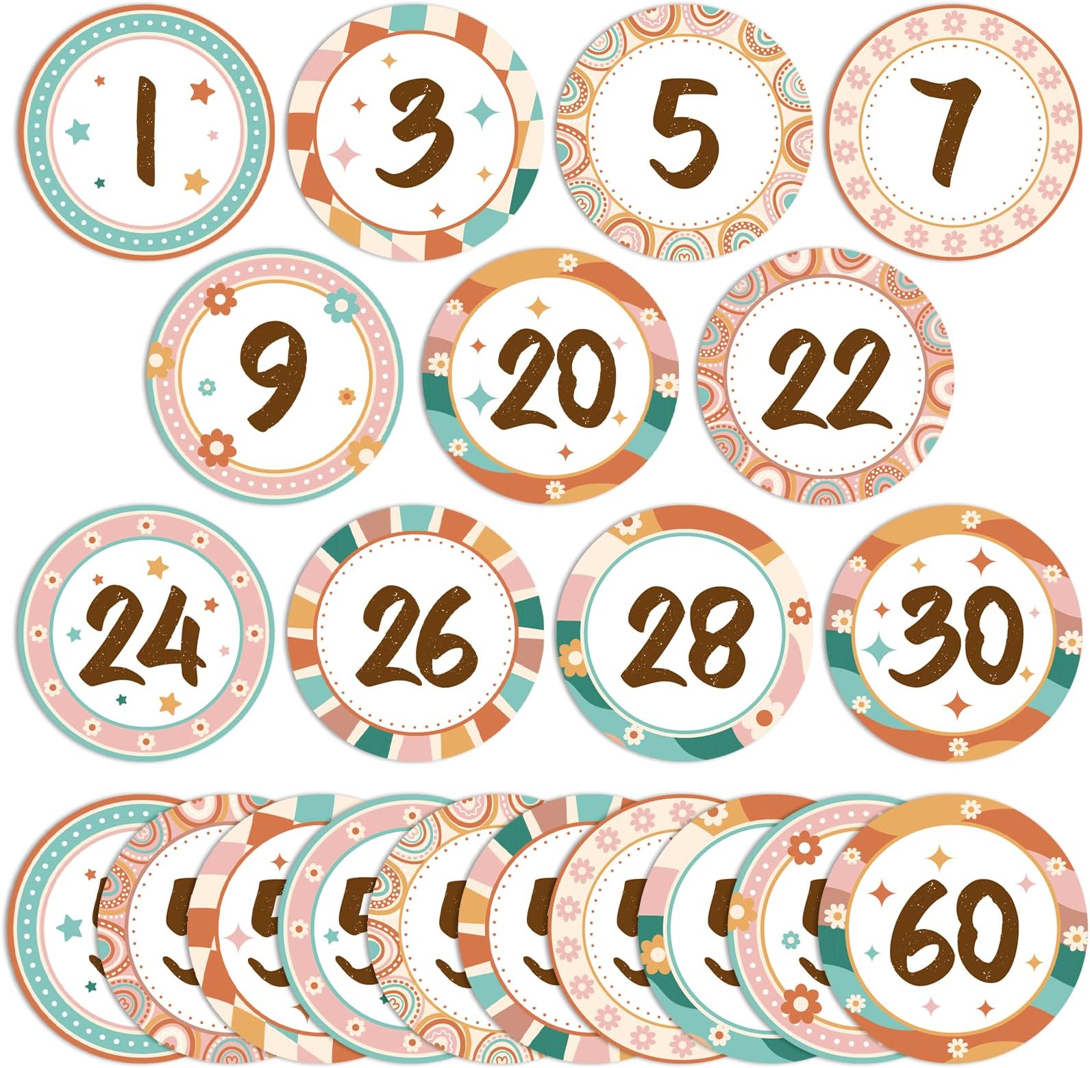 Amazon.com: QOUBAI 60Pcs Boho Number Cutouts 1 to 60 Rainbow Bulletin ...