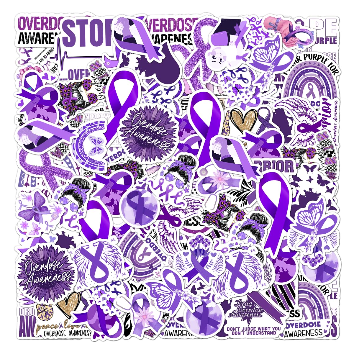Amazon.com: 50 Pack Pcs Overdose Awareness Ribbon Stickers for Water ...