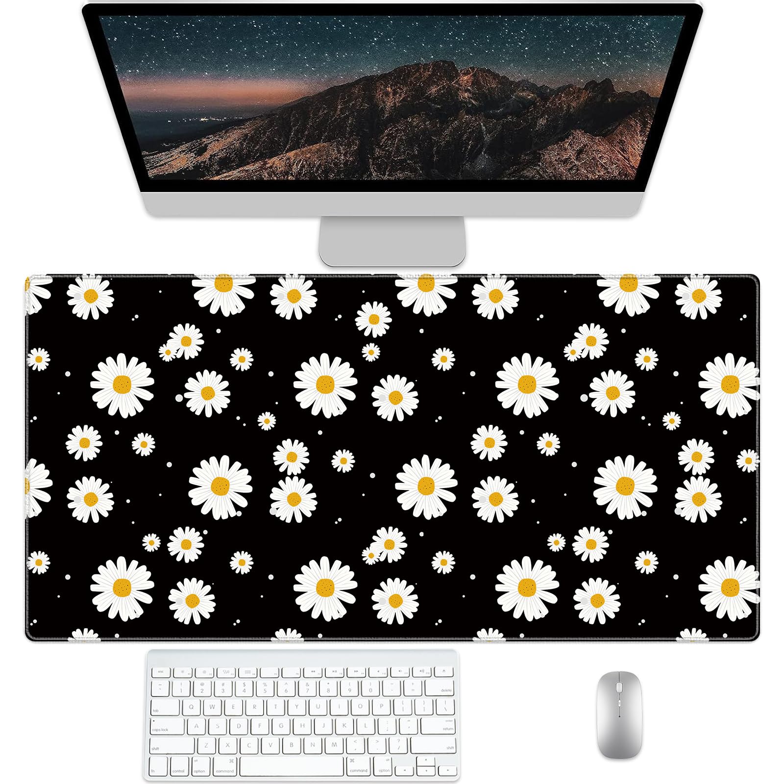 Amazon.com: White Daisy Desk Pad Protector, Stitched Edges Mouse Pad ...