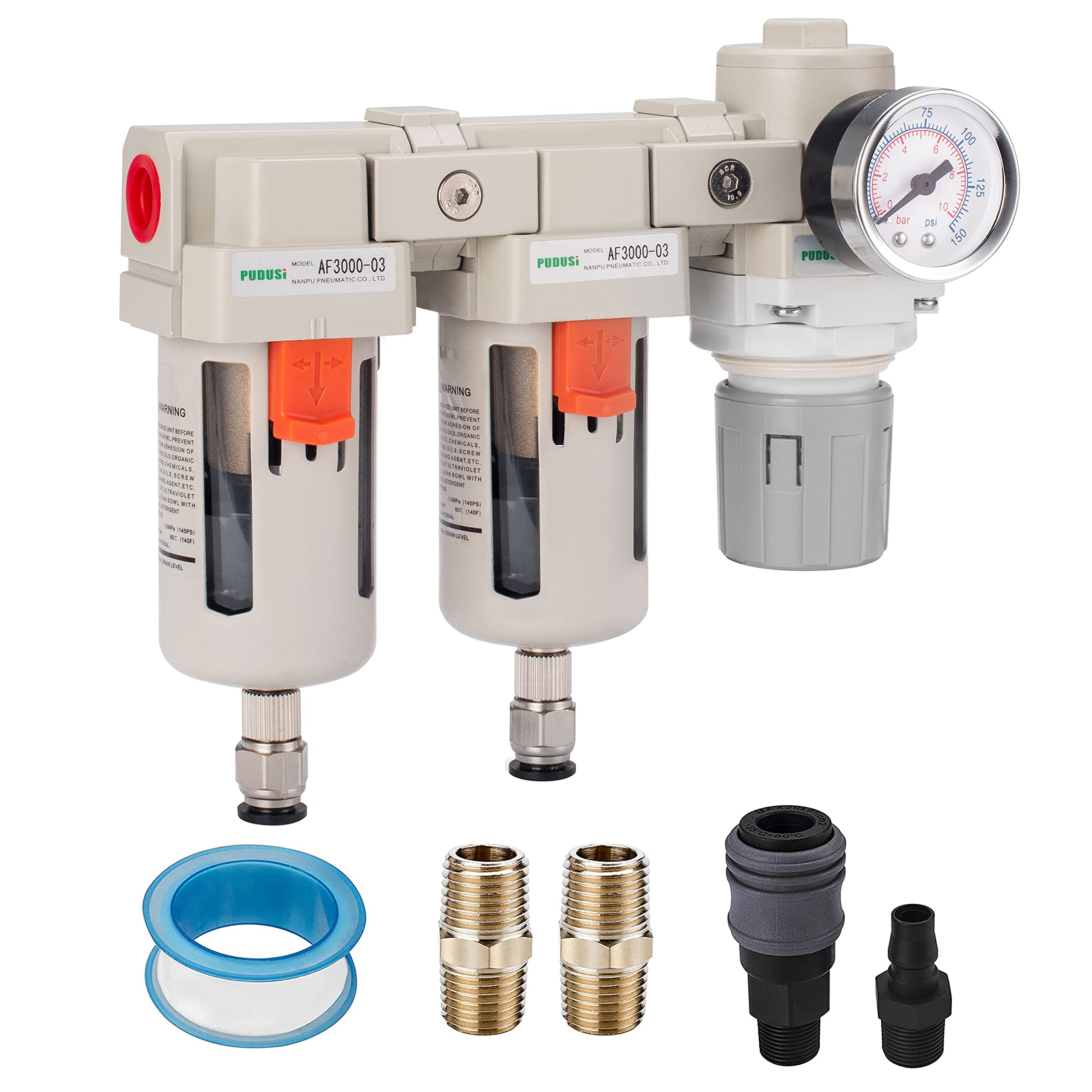 Buy PUDUSI 3/8" NPT Compressed Air Double Filter & Regulator, Air ...