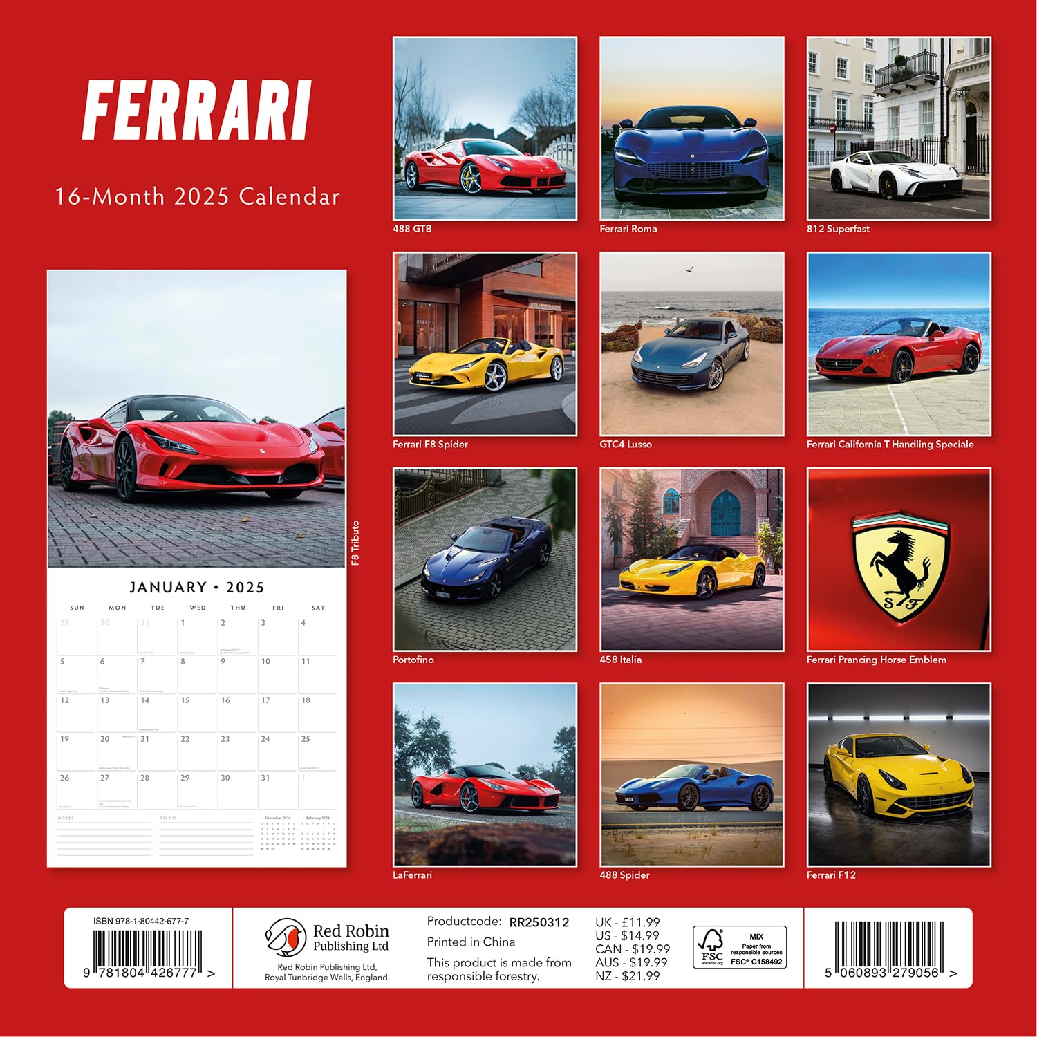 Ferrari – 2025 Square Wall Calendar – by Red Robin Publishing – BigaMart