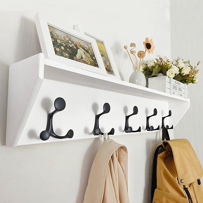 Amazon.com: SKOLOO Wall Shelf with Hooks, 35-Inch White Coat Rack Wall ...