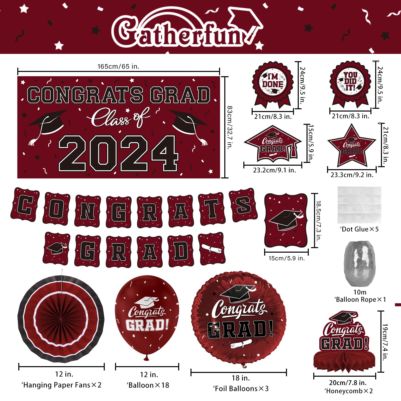 Snapklik.com : Maroon Themed 2024 Graduation Decorations Set - Congrats ...