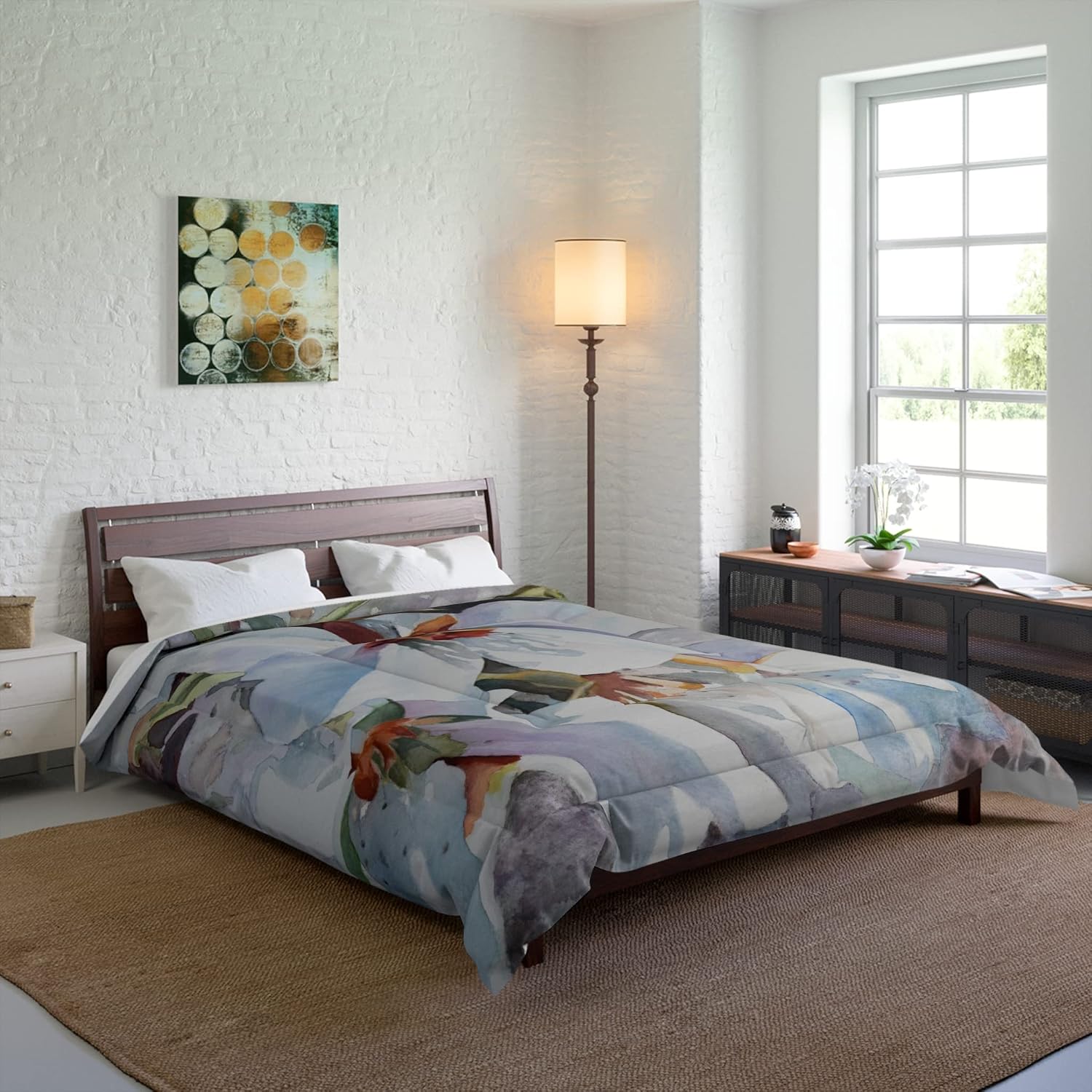 Amazon.com: White Magnolia Flowers Comforter Pastel Watercolor Bedding ...