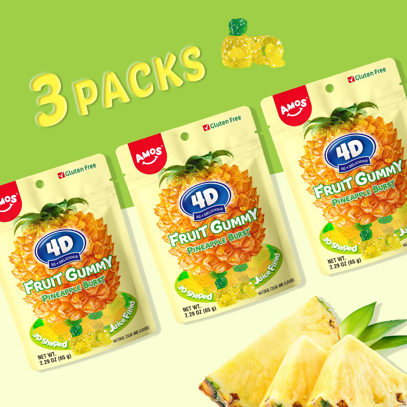 Snapklik.com : AMOS Gummy Candy 4D Fruit Gummies, Pineapple Burst ...