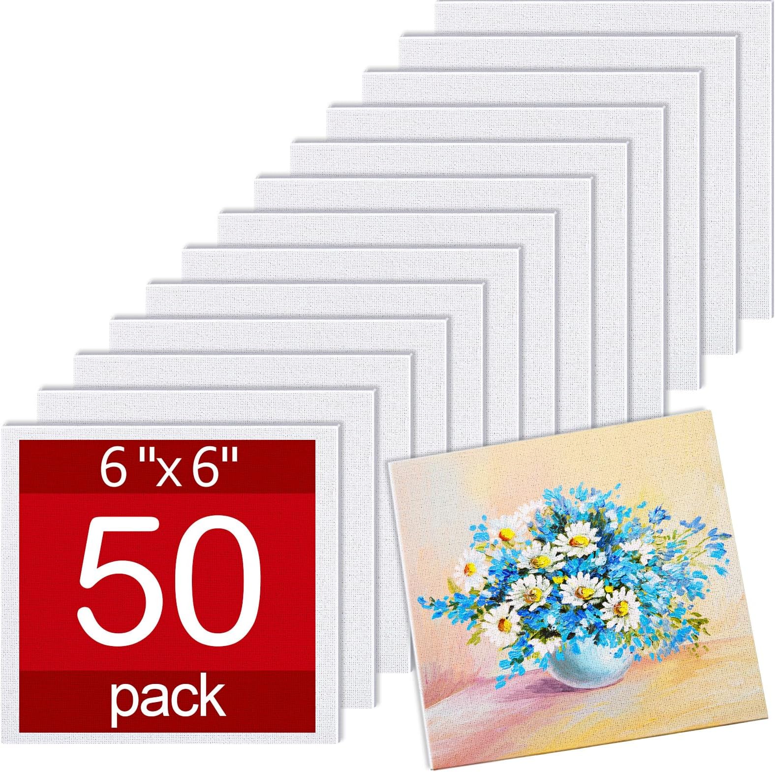 Amazon.com: Tenceur 50 Pcs 6x6 Canvases for Painting 6x6 Inch Canvas ...