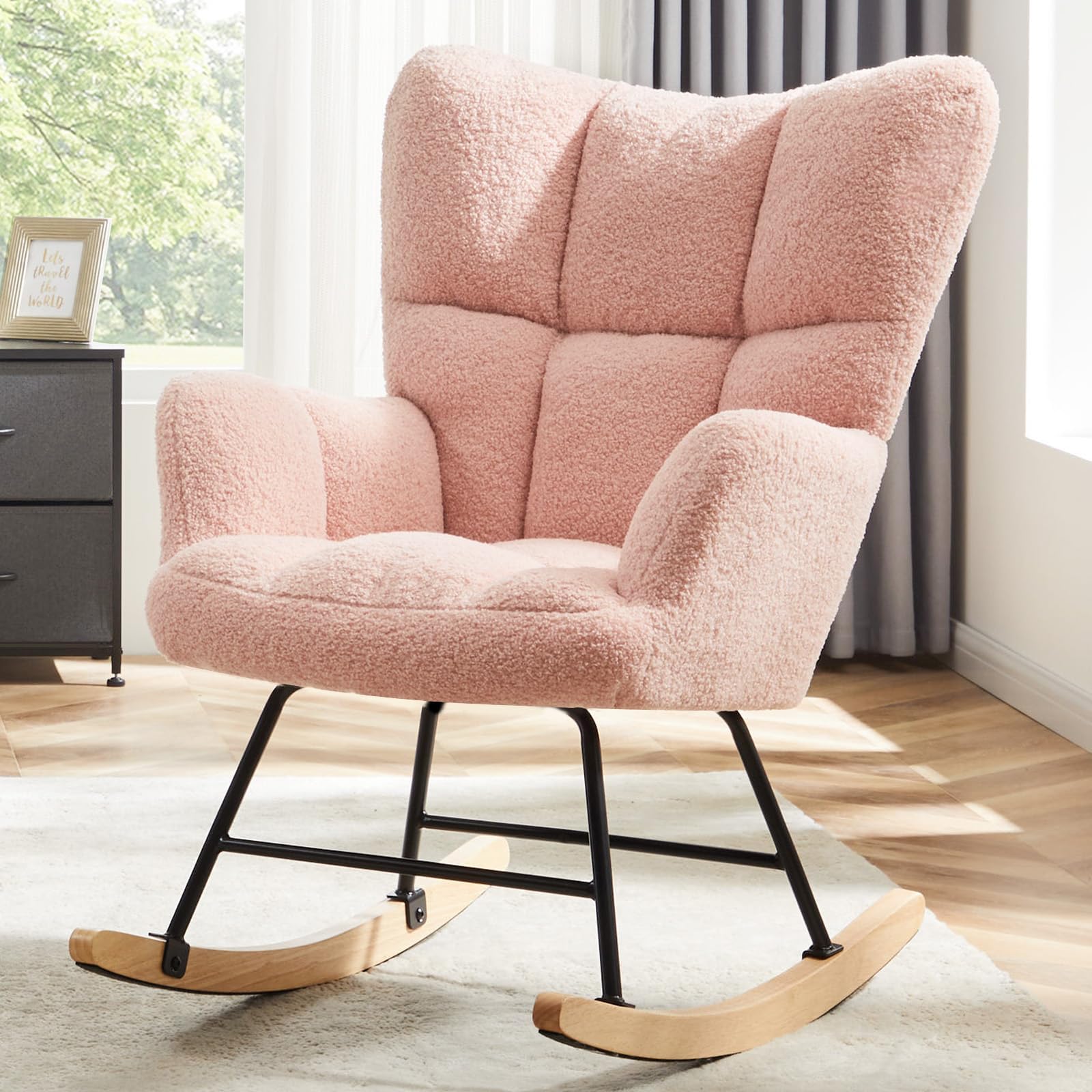 Amazon.com: NEWBULIG Nursery Rocking Chair Teddy Upholstered Glider ...