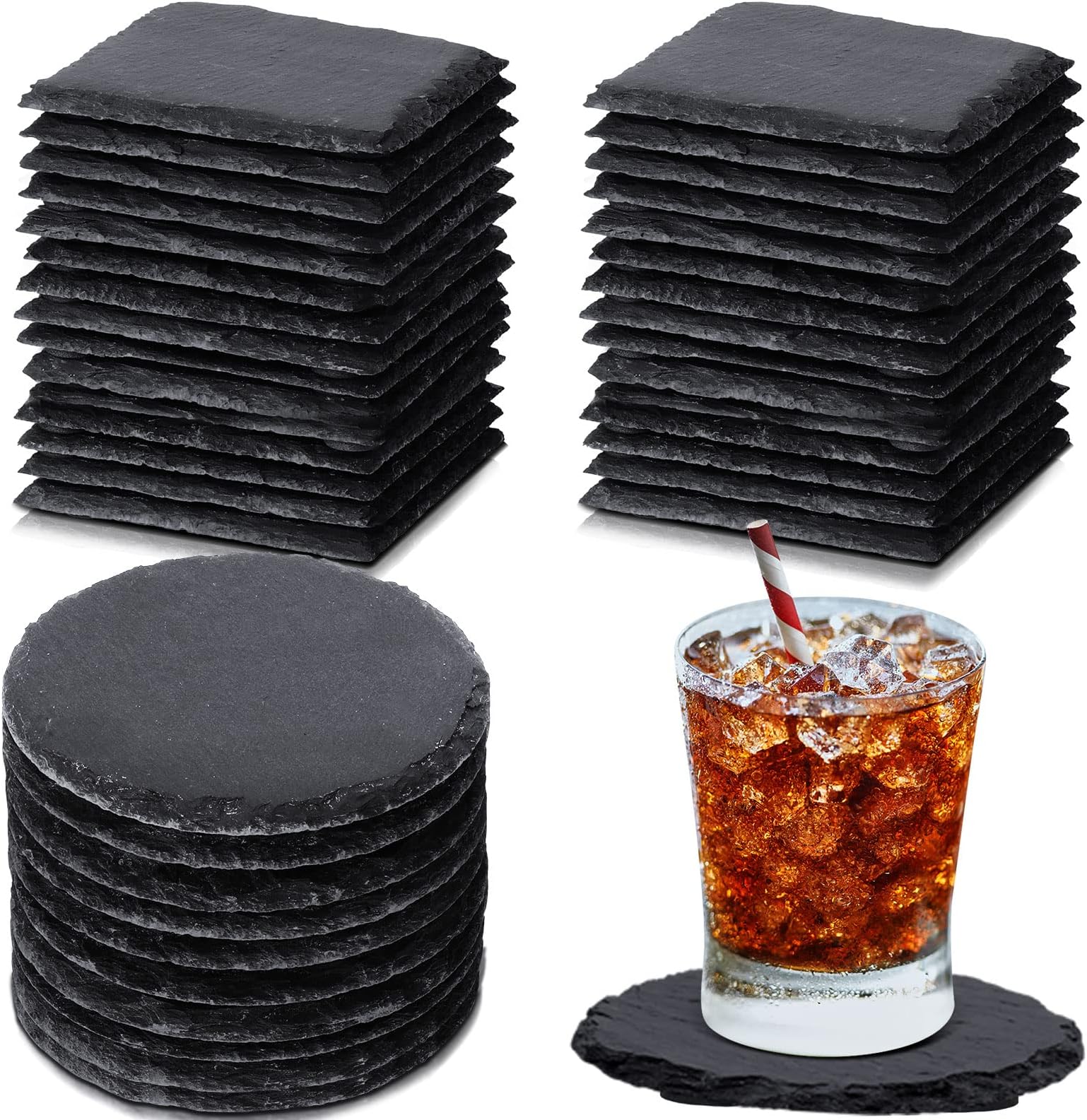 Amazon.com: Yaomiao 48 Pieces Slate Coasters Bulk 4 Inch Hexagon Black ...
