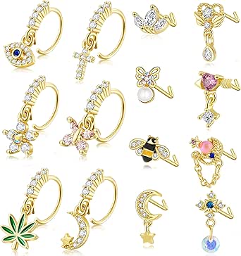 Amazon.com: MOZAKA 14 aros de nariz colgantes en forma de L con forma ...