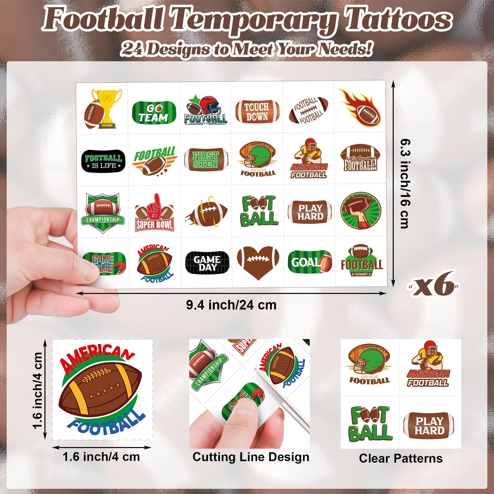 Snapklik.com : Fovths 144 Pieces Football Temporary Tattoos Football ...