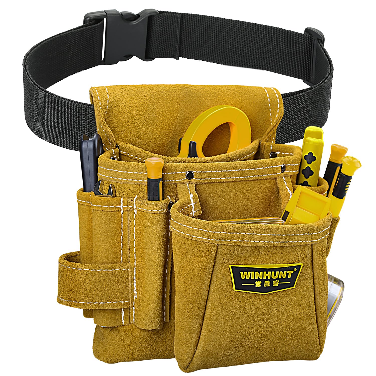 Snapklik.com : Leather Tool Pouch, Multiple Pockets, Tan Suede ...
