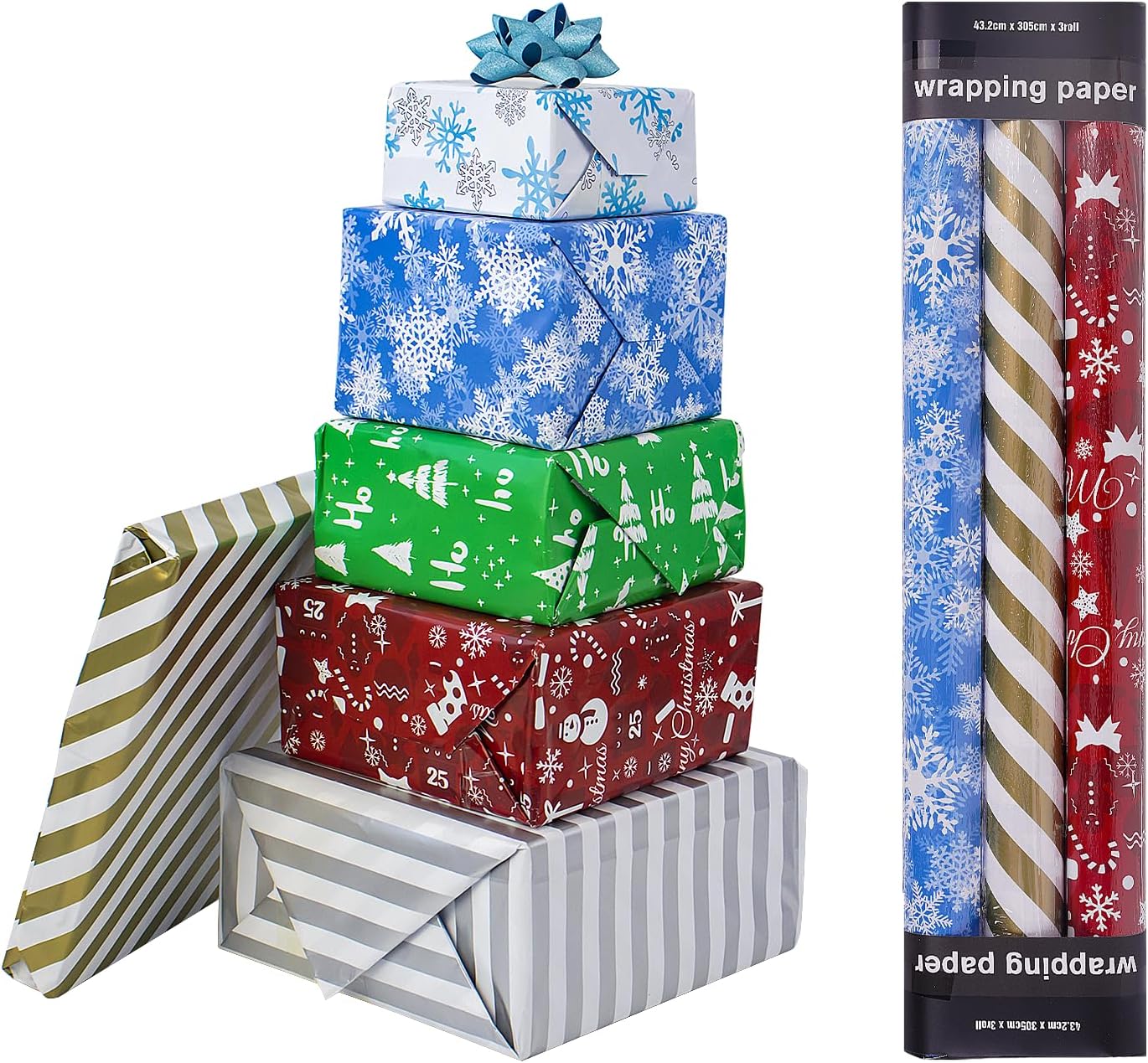 Amazon.com: Jaywayang Christmas Reversible Wrapping Paper Rolls -3 Mini ...