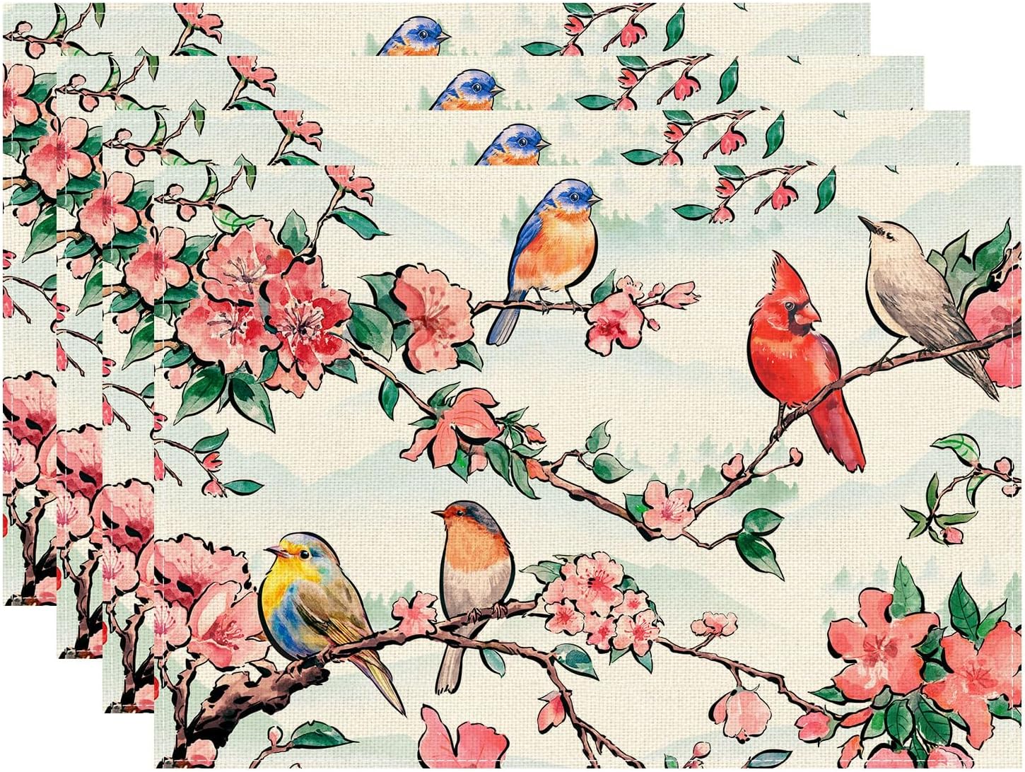 Amazon.com: XCHI Watercolor Flowers Cardinal Birds Spring Placemats Set ...