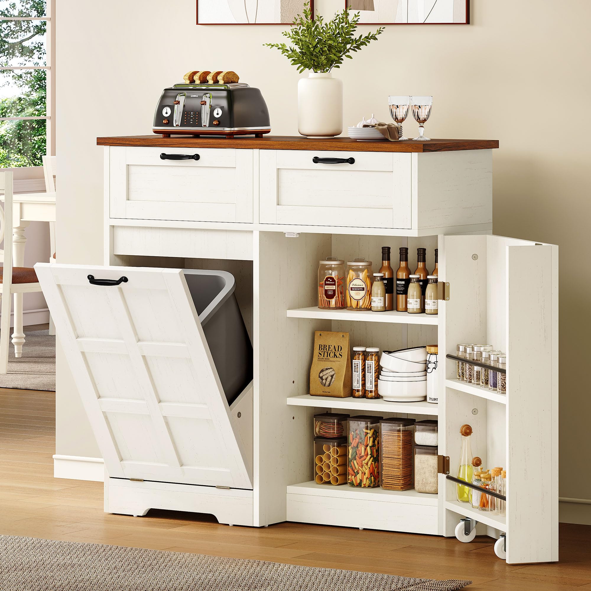 Trash Bin Storage Cabinet Tilt Out Trash Can Cabinet, 13 Gallon