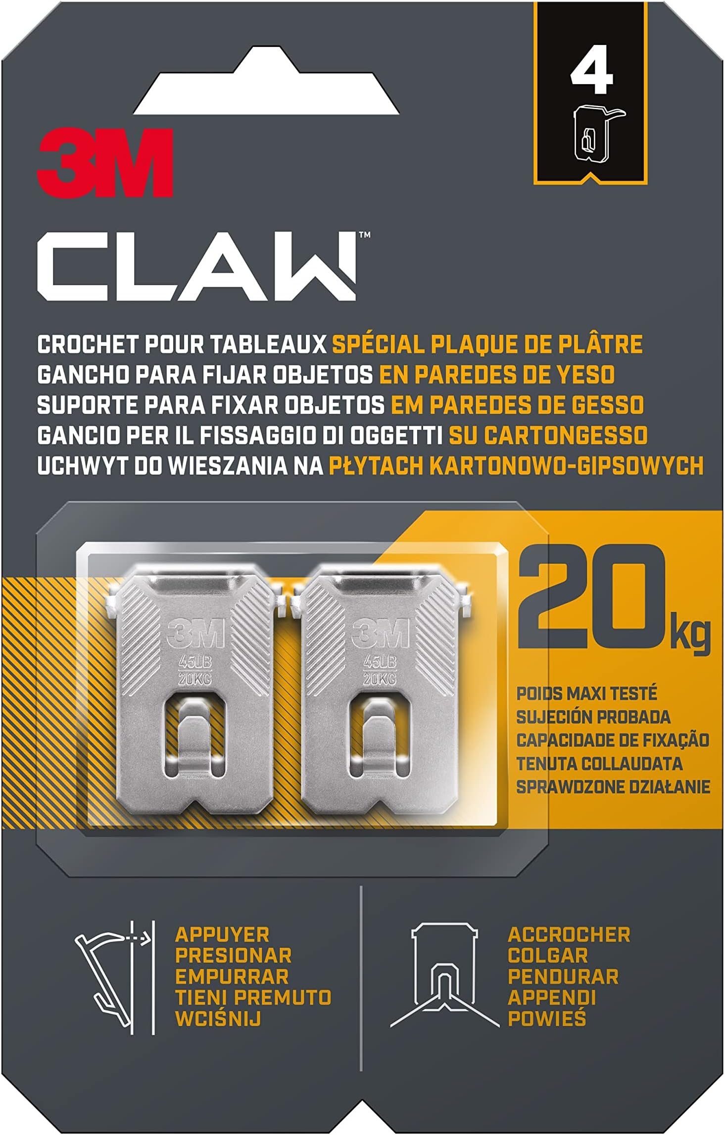3M CLAW Drywall Picture Hanger 20 kg 3PH20-2UKN, 2 hangers : Amazon.co ...