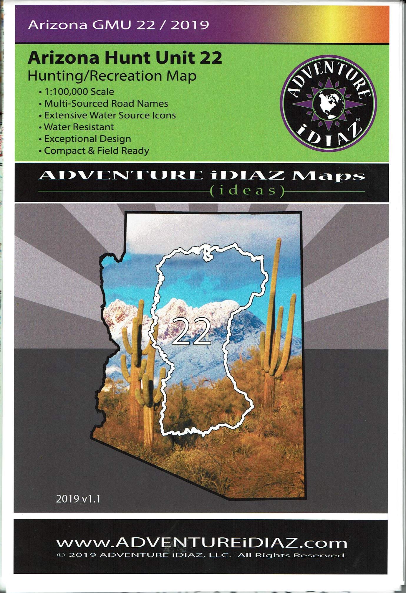 Arizona Hunt Unit 22 Hunting/Recreation Map: Kevin Diaz: 9780998103792 ...