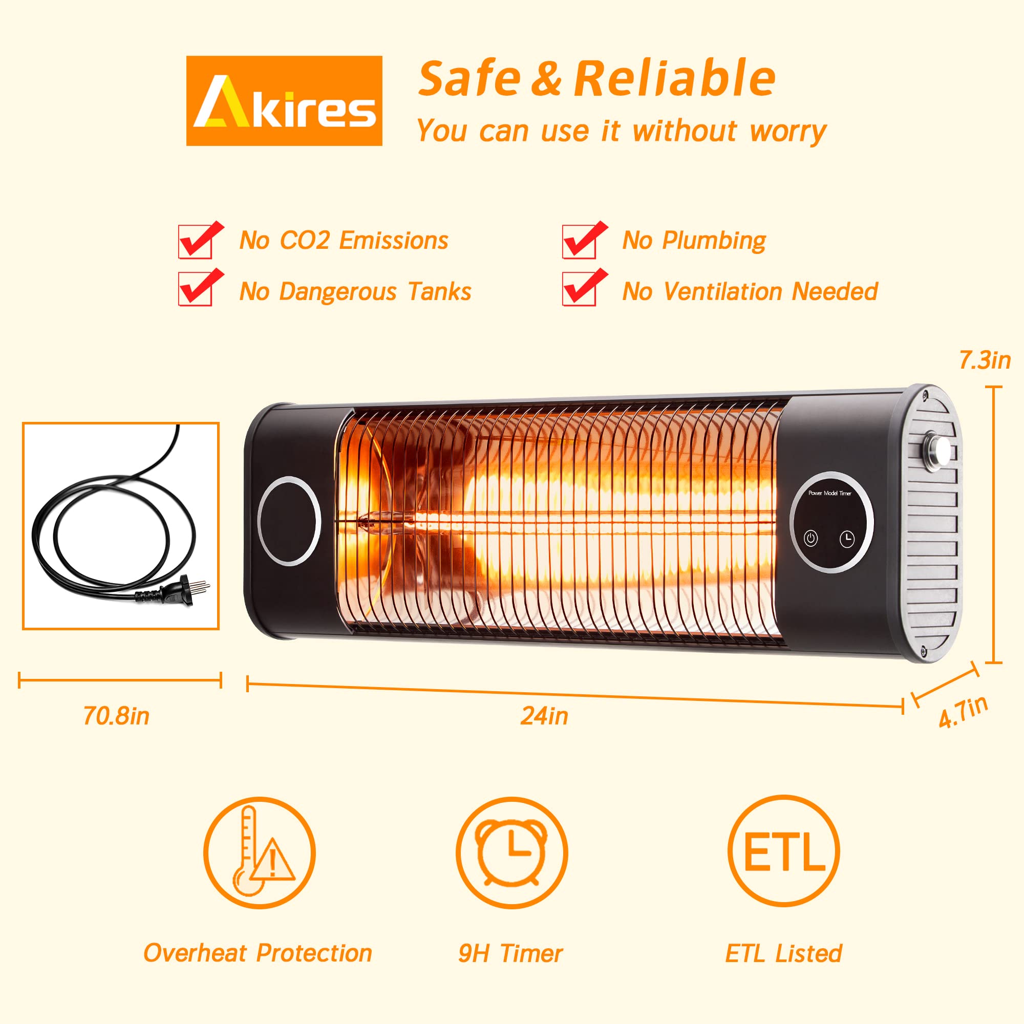 Snapklik.com : AKIRES Wall-Mounted Electric Patio Heater,1500W Indoor ...