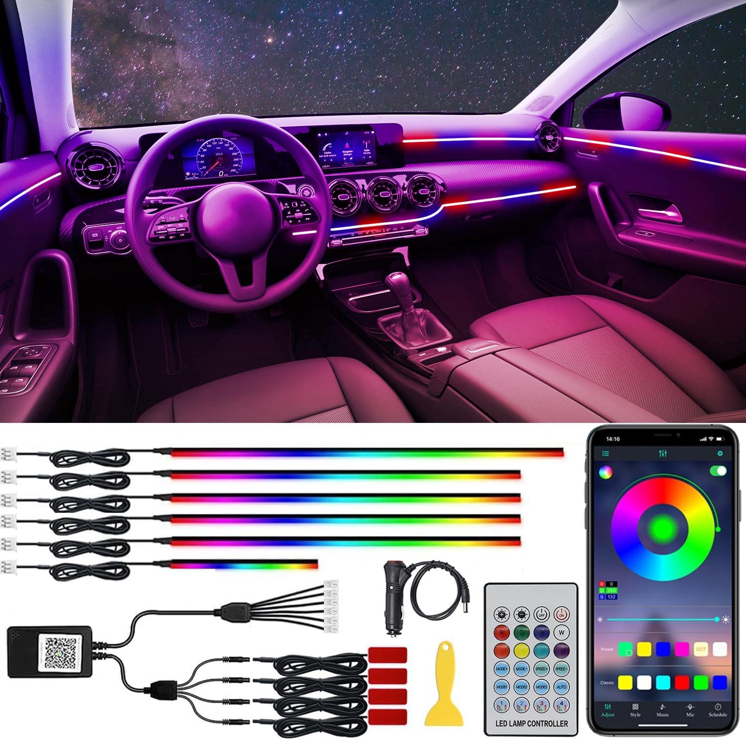 Amazon.com: Acrylic Interior Car LED Lights with Remote and Wireless ...