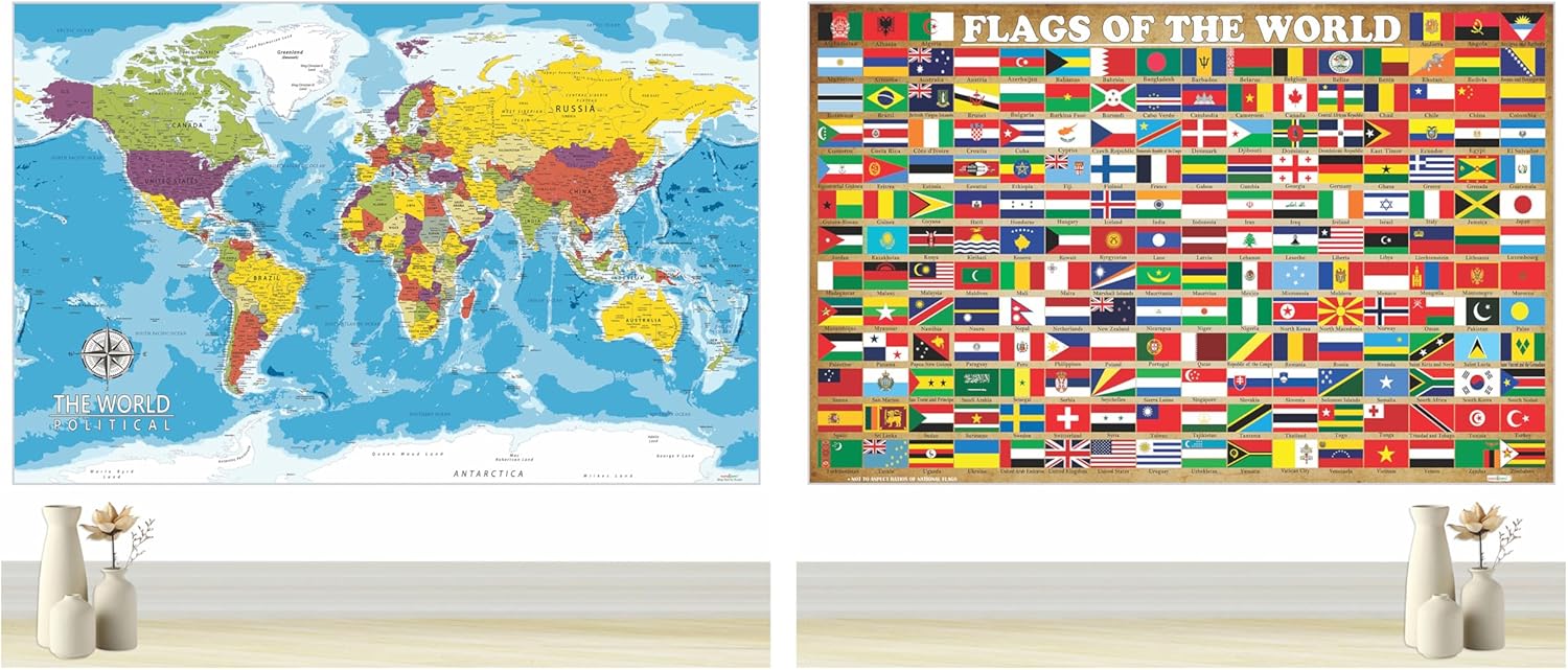 Amazon.com: PARTH iMPEX World Map and Flags of the World Wall Poster 36 ...