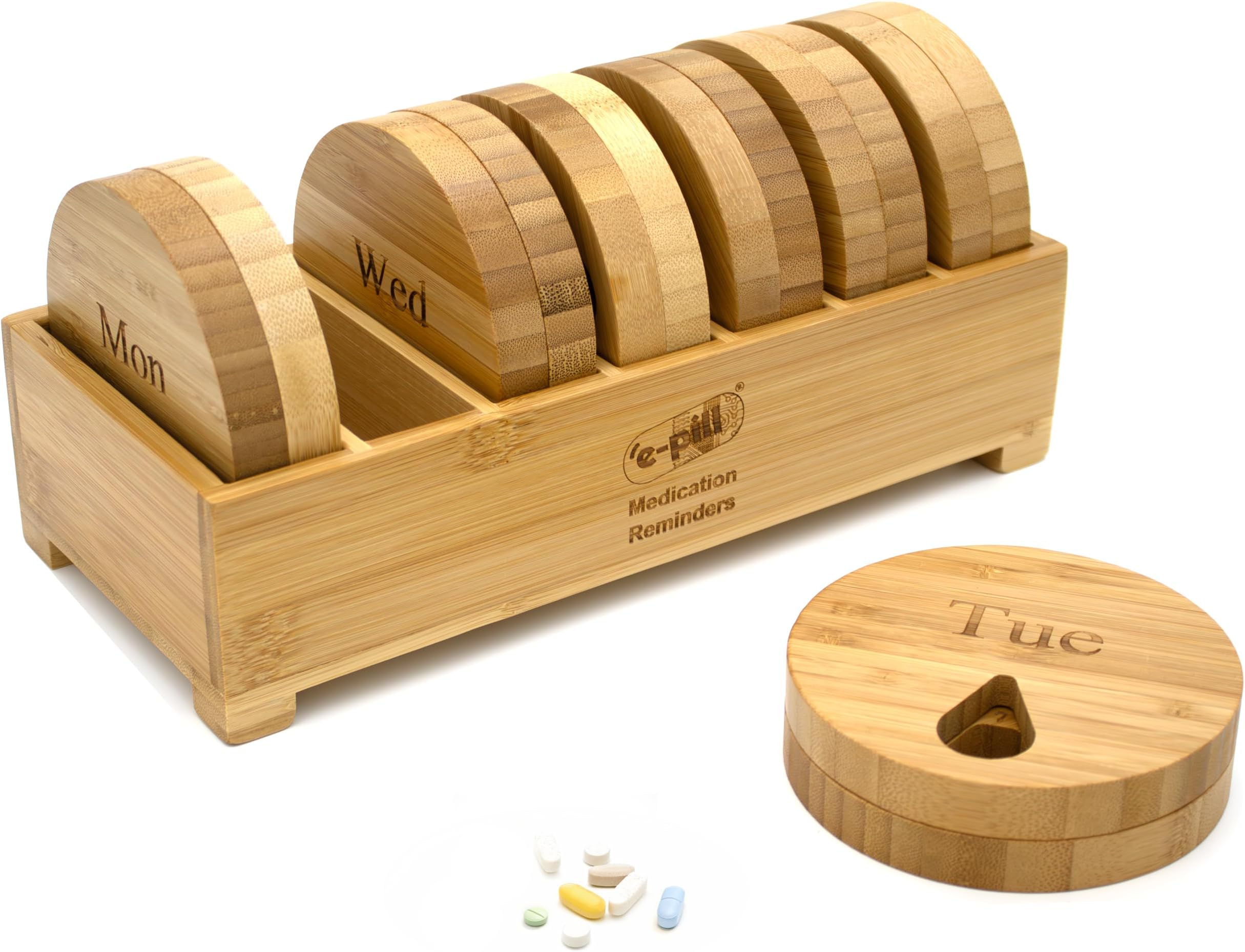 Amazon.com: Bamboo Wood Pill Organizer for Medicine Vitamin Weekly ...