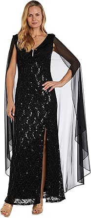 Amazon.com: R&M Richards Women's Long Capelet W/Side Slit Gown ...