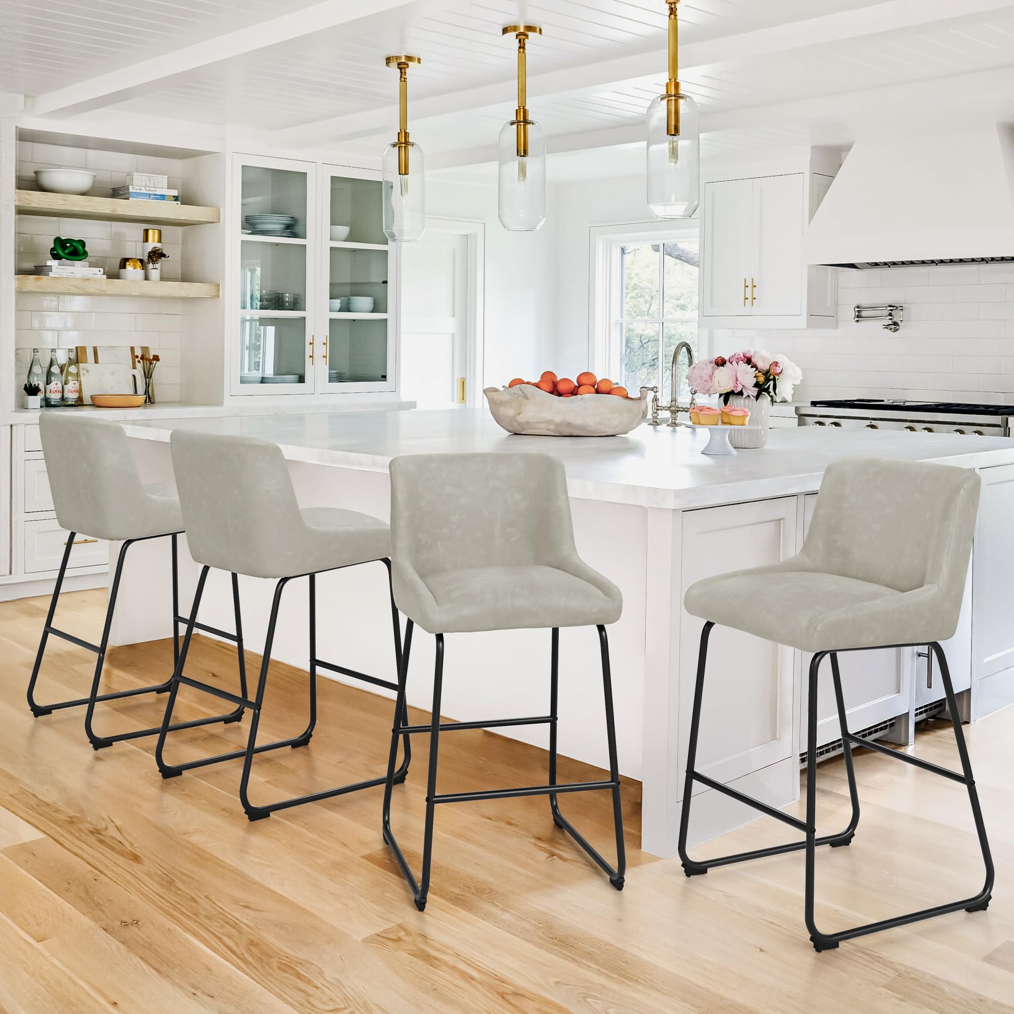 Amazon.com: LUE BONA 26 Inch Bar Stools Set of 4, Faux Leather ...