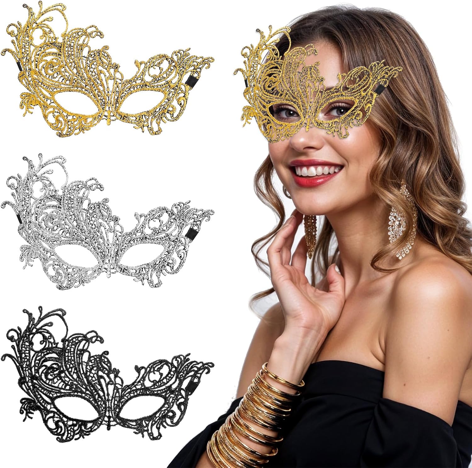 Amazon.com: Wanmu 3 Pcs Masquerade Mask for Women, Fancy Dress Masks ...