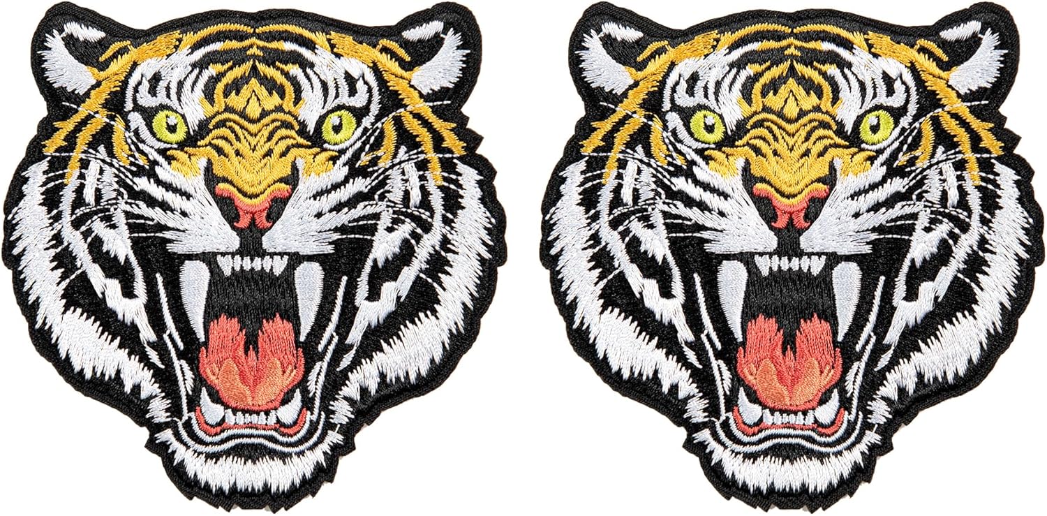 Amazon.com: 2PCS Tiger Patch Iron On/Sew On Embroidery Patches Clothes ...