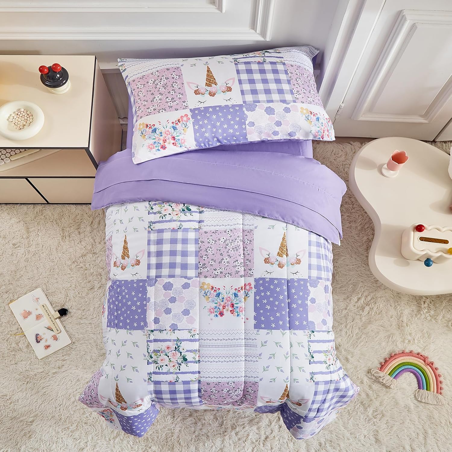 Amazon.com: Joyreap 4 Piece Toddler Bedding Set- Purple Butterflies ...