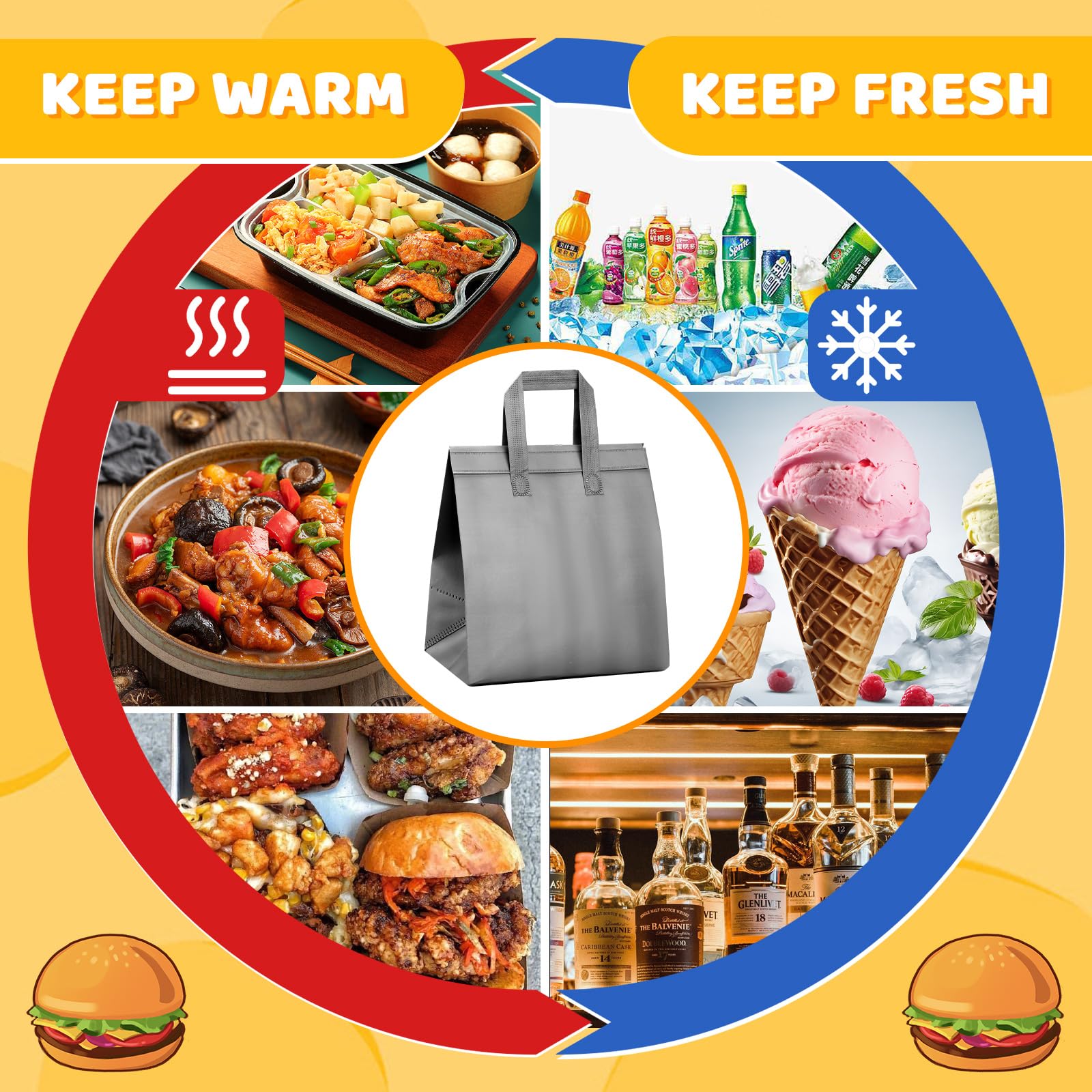 Snapklik.com : Hushee 200 Pcs Insulated Take Out Bags Bulk Thermal ...
