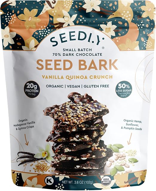 Amazon.com: Seedly, Bark Seed Dark Chocolate Vanilla Quinoa Crunch ...