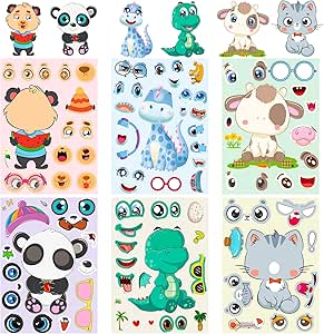 Amazon.com: 36 Sheets Cartoon Animal Stickers 9 Different Make a Face ...