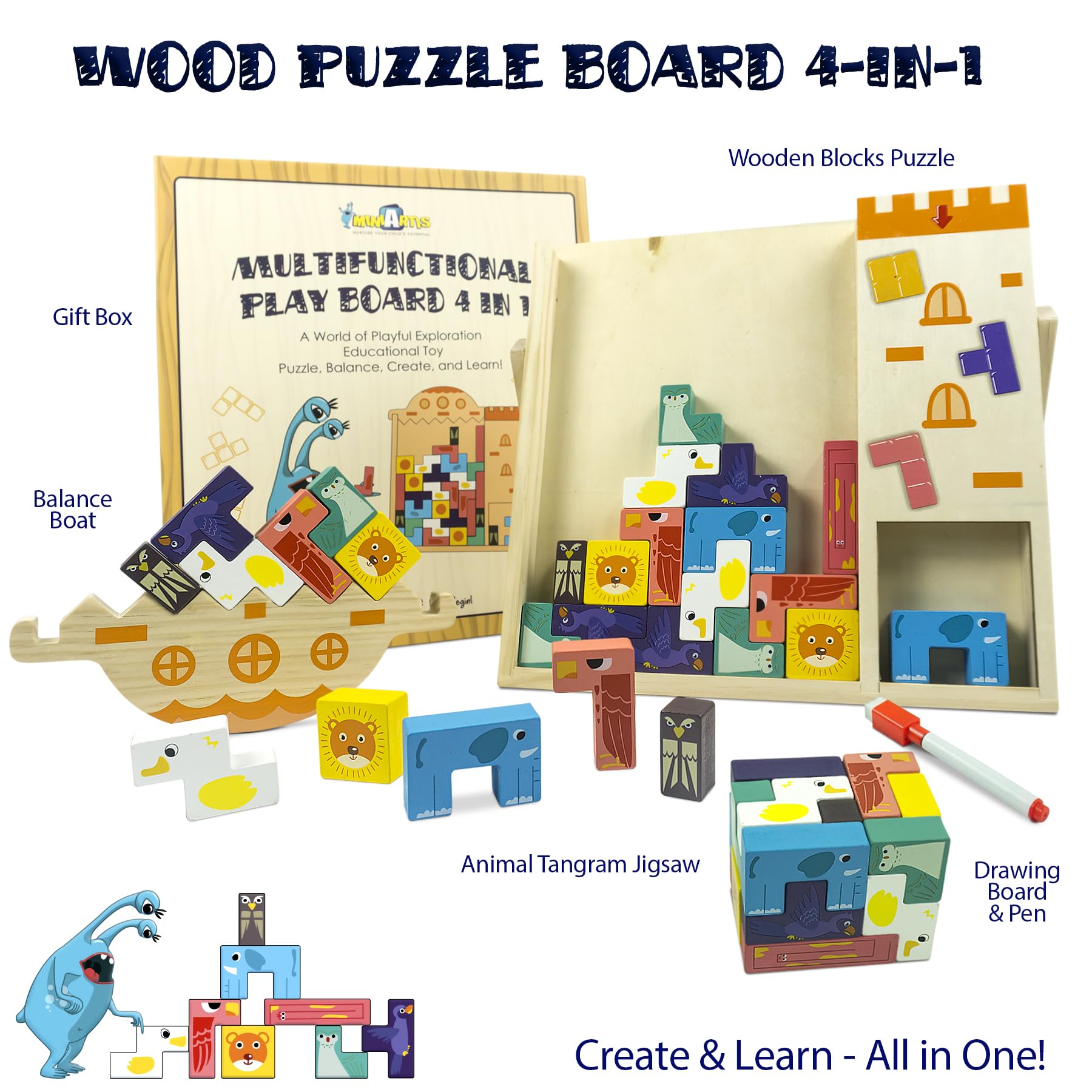 Snapklik.com : MINIARTIS Wooden Blocks Puzzle For Kids & Adults, 35 Pcs ...