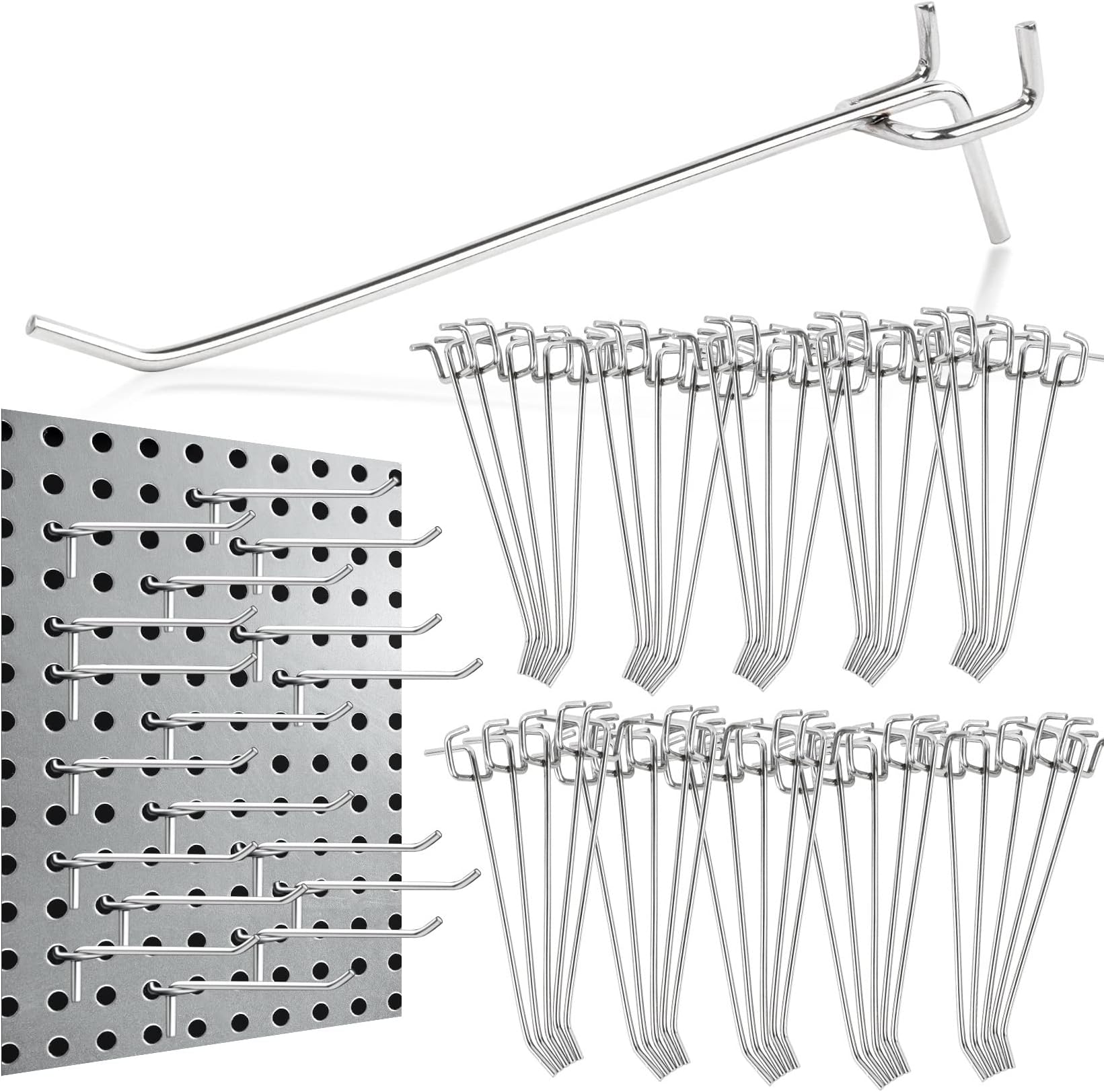 MAQIHAN 50Pcs Pegboard Hooks for 1/4'' Boards - 6inch Metal Peg Boards ...