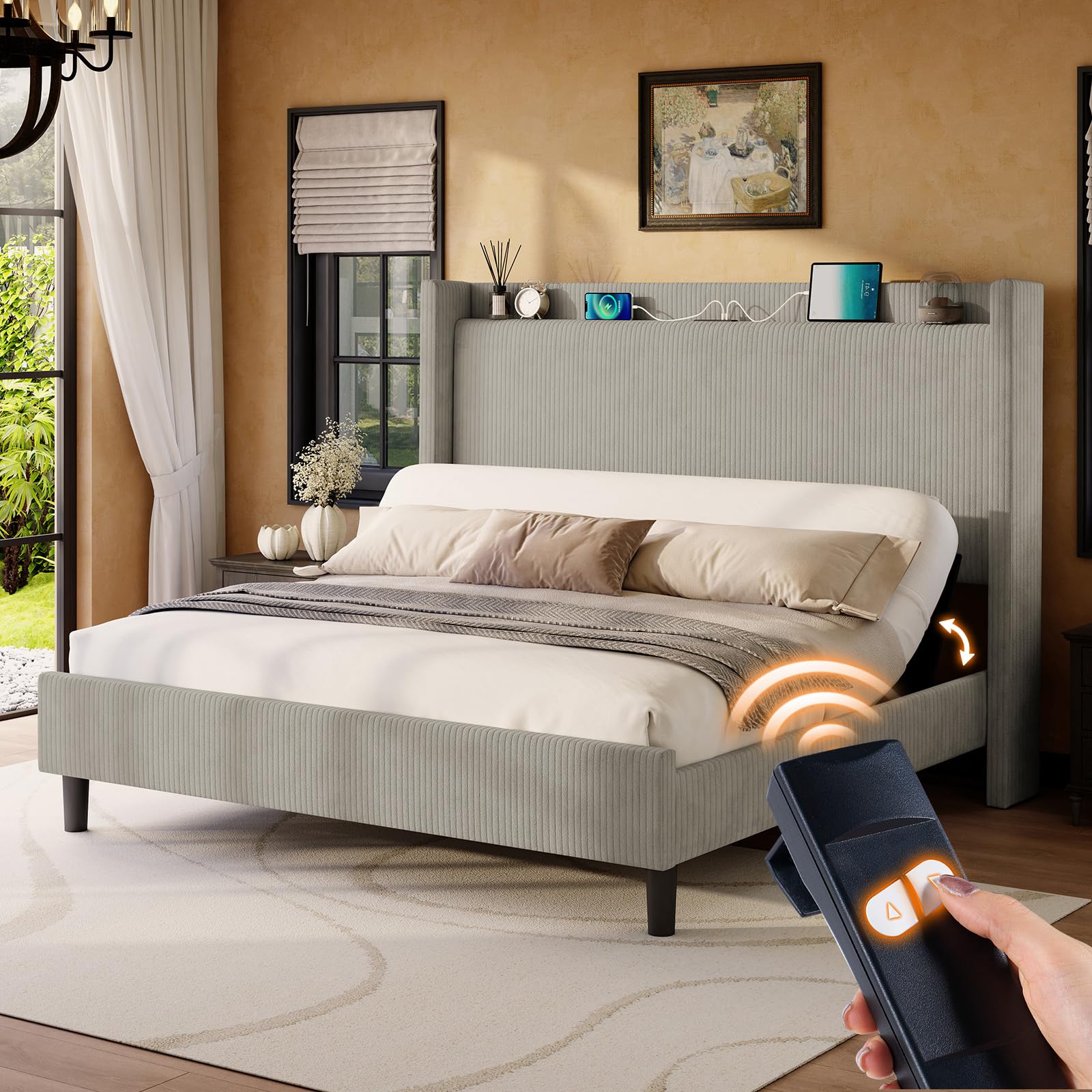 Amazon.com: Jocisland Queen Adjustable Bed Frame, Storage Headboard ...