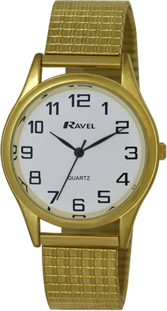 Ravel Easy Read Watch on Expandable Men's Quartz Watch with Gold Dial ...