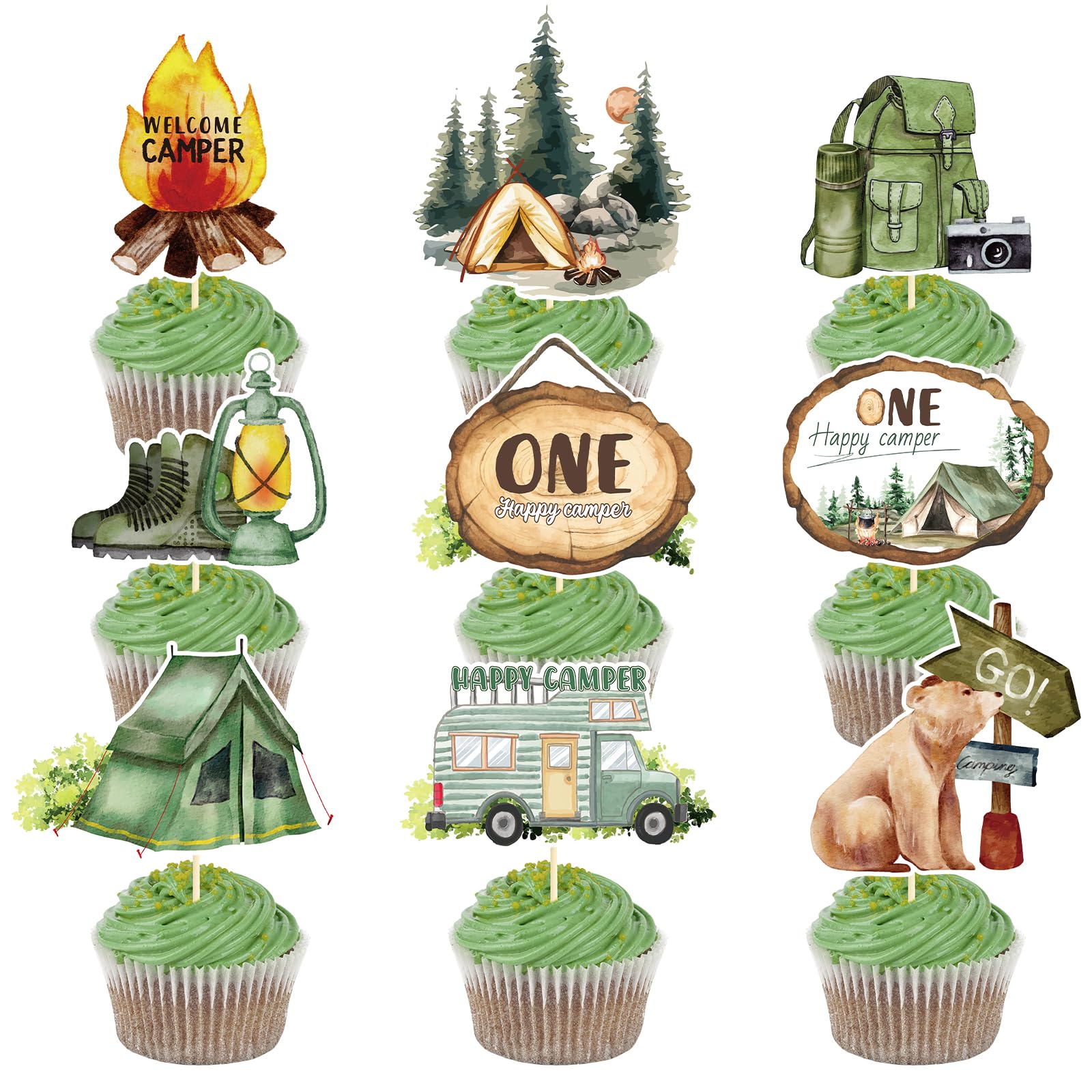 Amazon.com: One Happy Camper Cake Topper - Joybileefun 36PCS One Happy ...