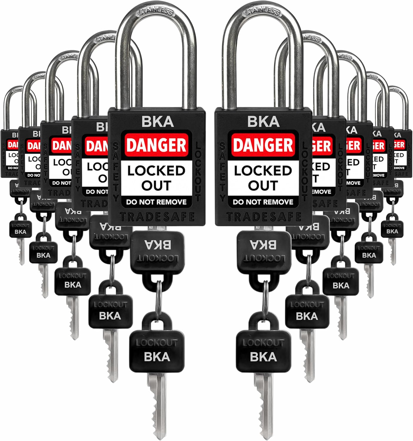 TRADESAFE Lockout Tagout Lock Sets, 10 Black Keyed Alike Unlimited ...