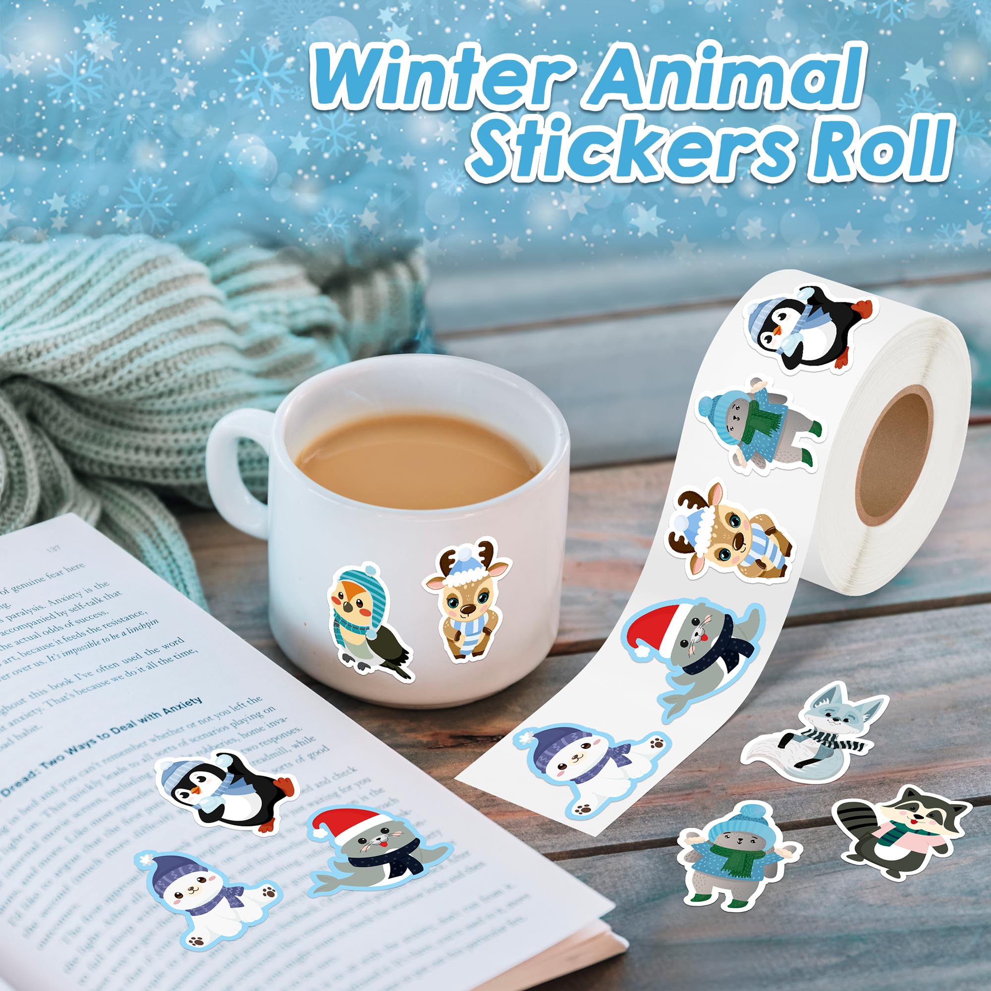 Snapklik.com : 500Pcs Winter Animal Stickers Roll Cartoon Arctic Polar ...