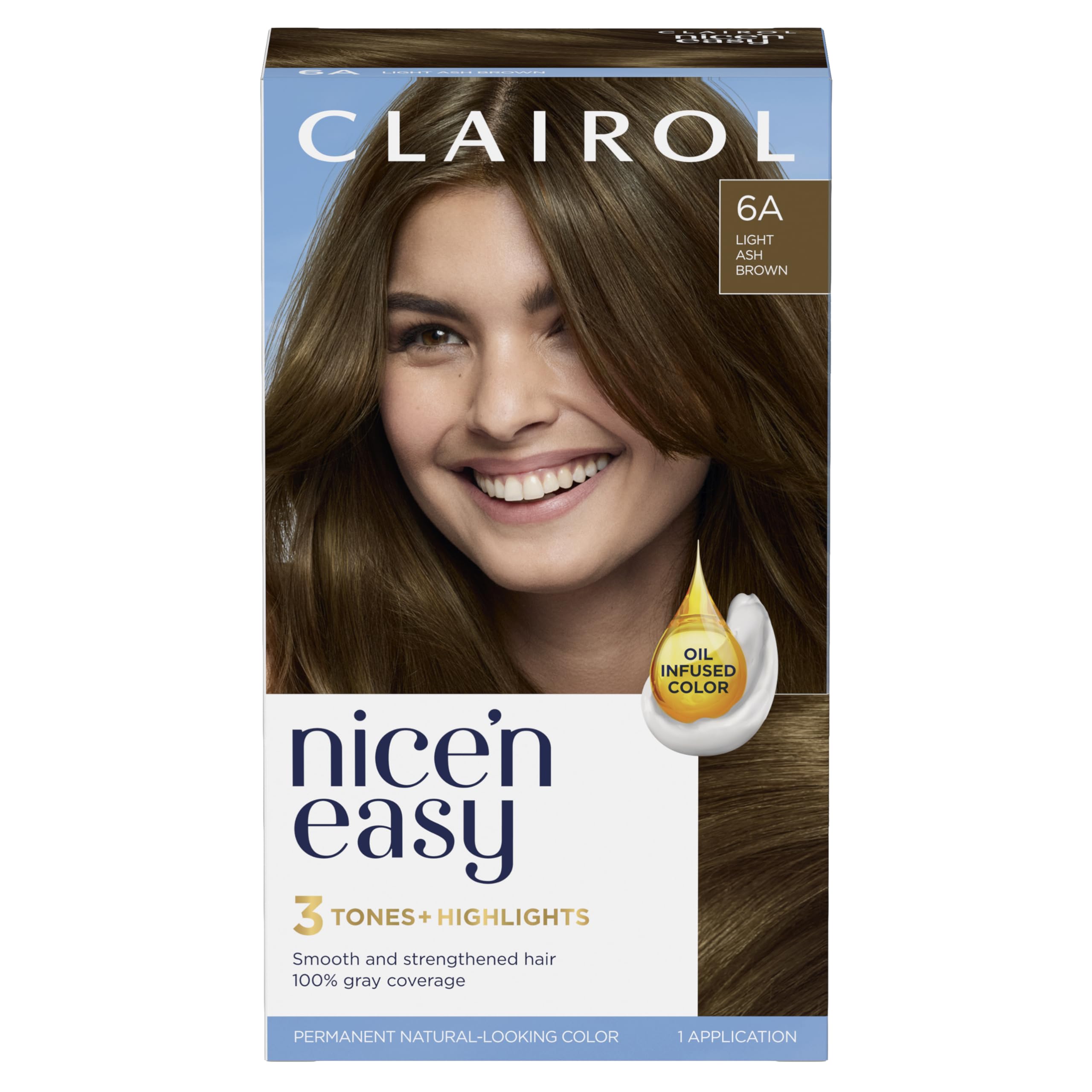 Clairol Nice'n Easy Permanent Hair Dye, 6A Light Ash Brown Hair Color ...