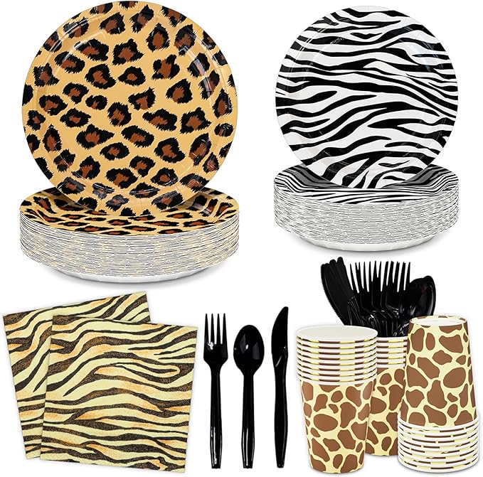 Amazon.com: DYLIVeS 168pcs Zoo Animal Print Birthday Party Decorations ...